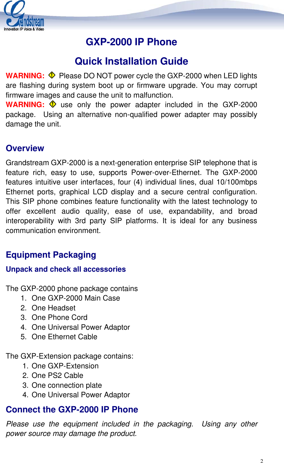 Grandstream Networks Gxp 2000 Users Manual GXP2000QuickInstallGuide