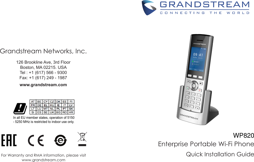 Grandstream Networks WP820 Enterprise Portable Wi-Fi Phone User Manual