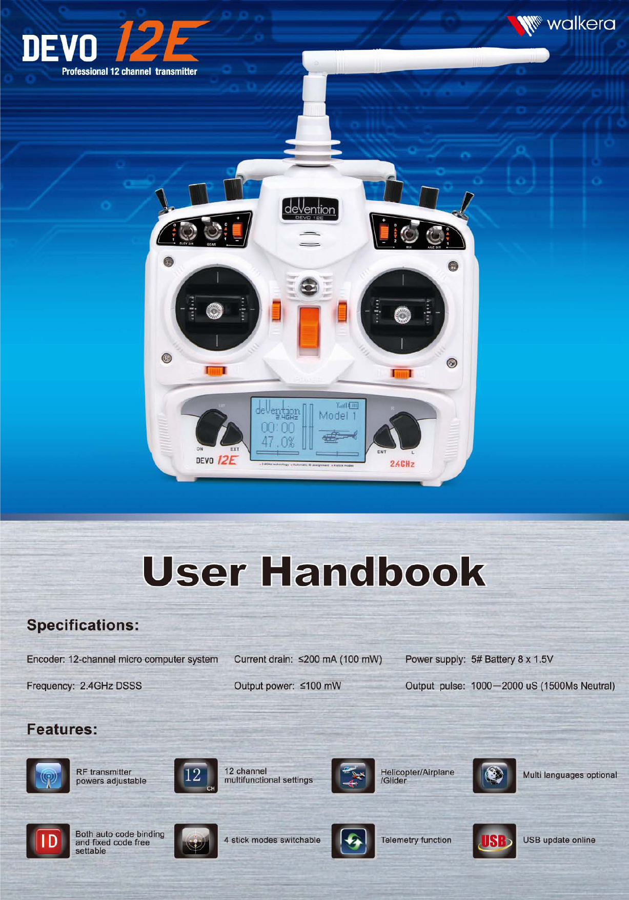GuangZhou Walkera Technology DEVO12E 2.4GHz Transmitter User Manual ...