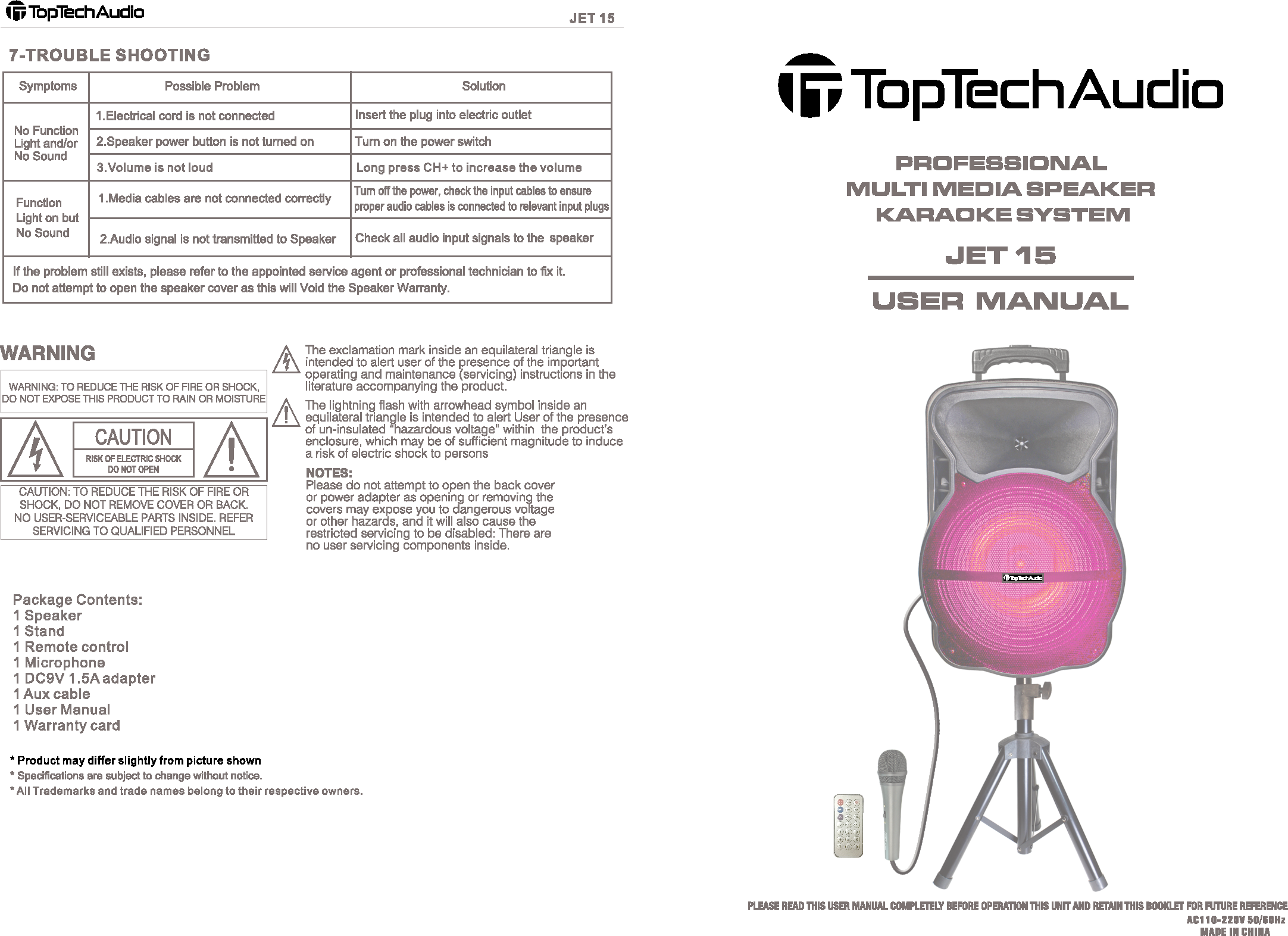 Guangzhou Yingxing audio facilities FUHAO JET15 User Manual 1