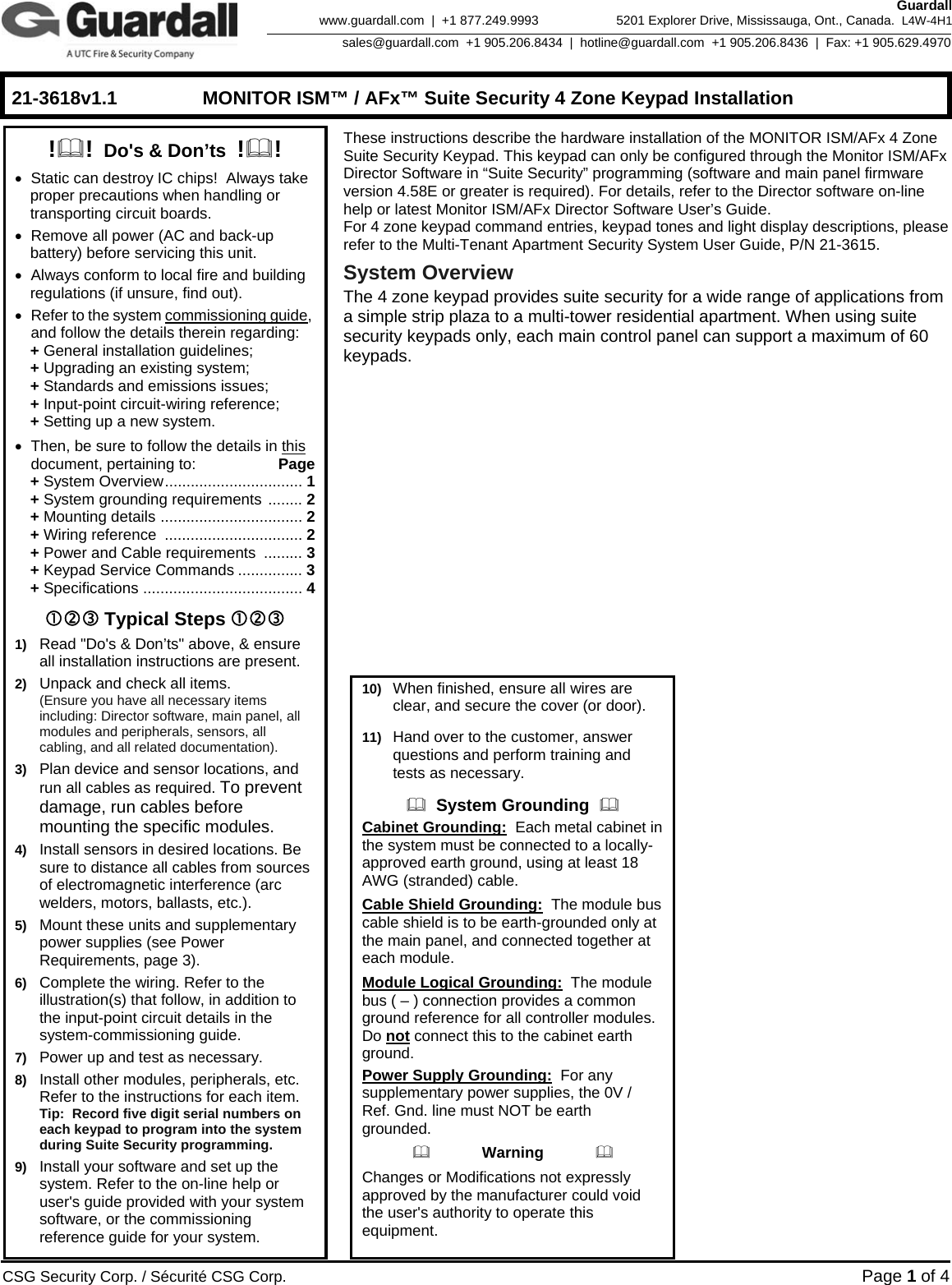 Guardall a division of CSG Security XLK1 LCD Keypad User Manual 1