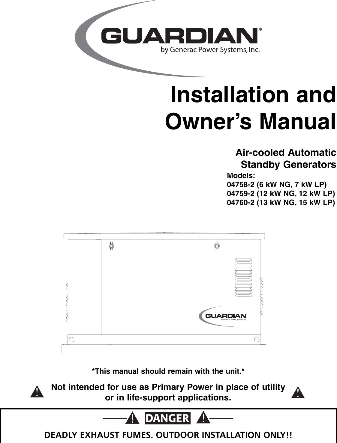 Guardian Technologies Air Cooled Automatic Standby Generator 04758 2 ...