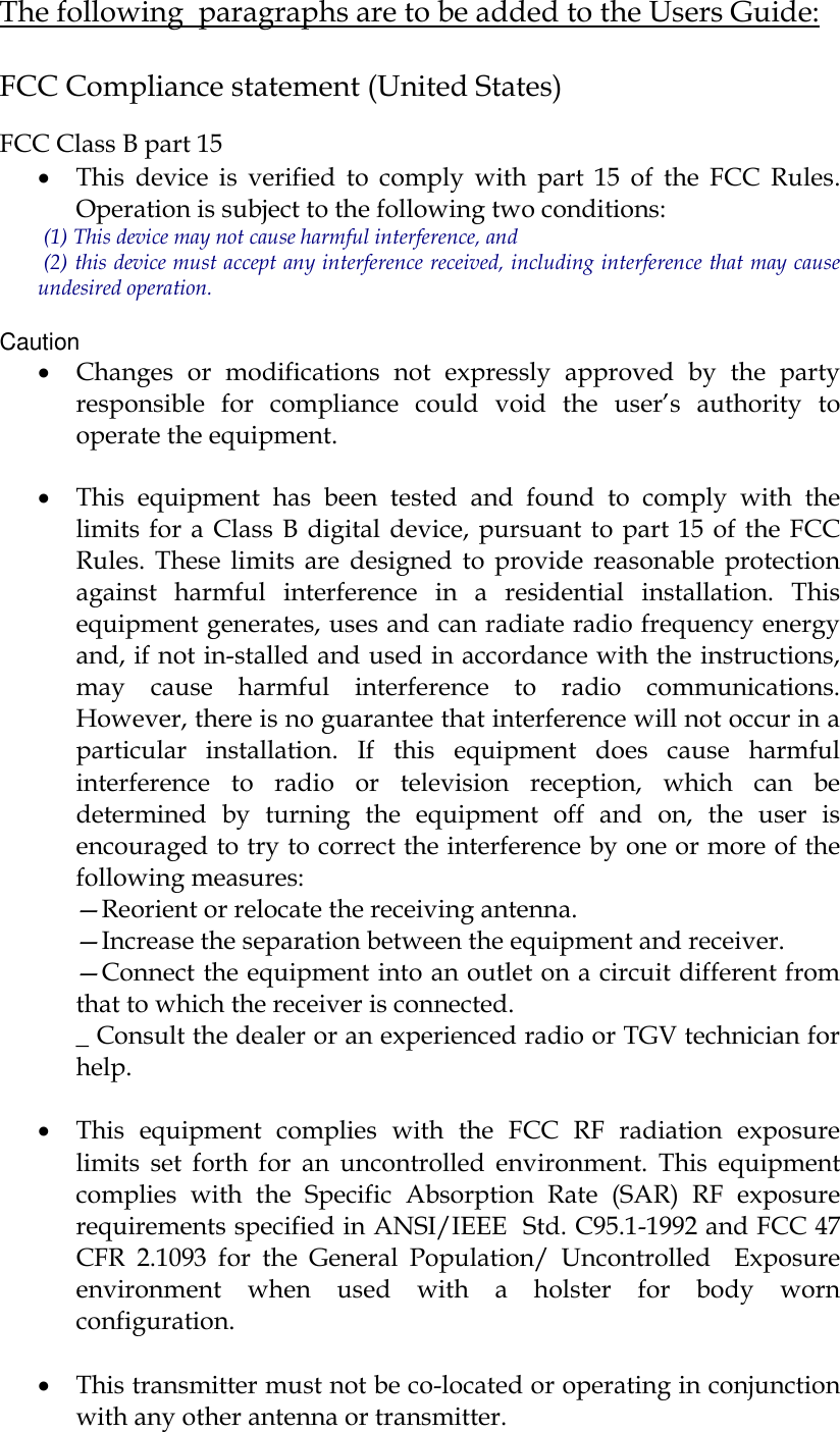 Guardtrax GT-900100 Tracking device User Manual FCC Requirements