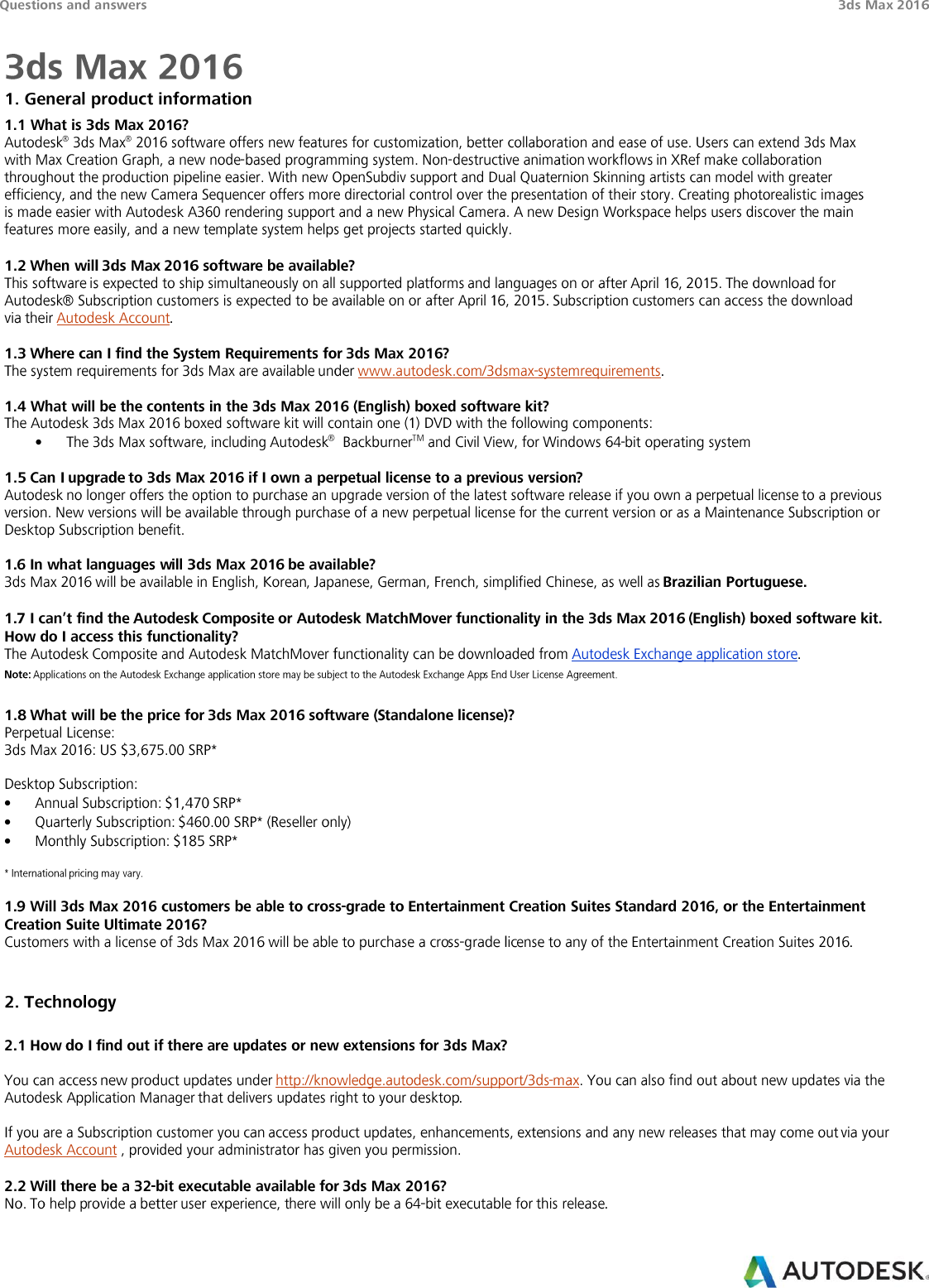 3ds Max 2016 Frequently Asked Questions