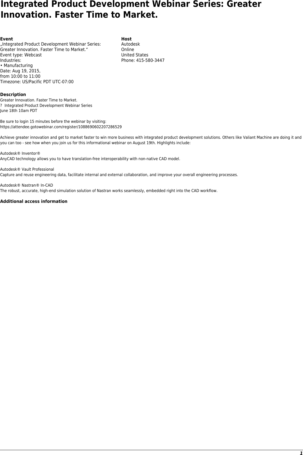 Autodesk Event Integrated product development webinar series greater ...
