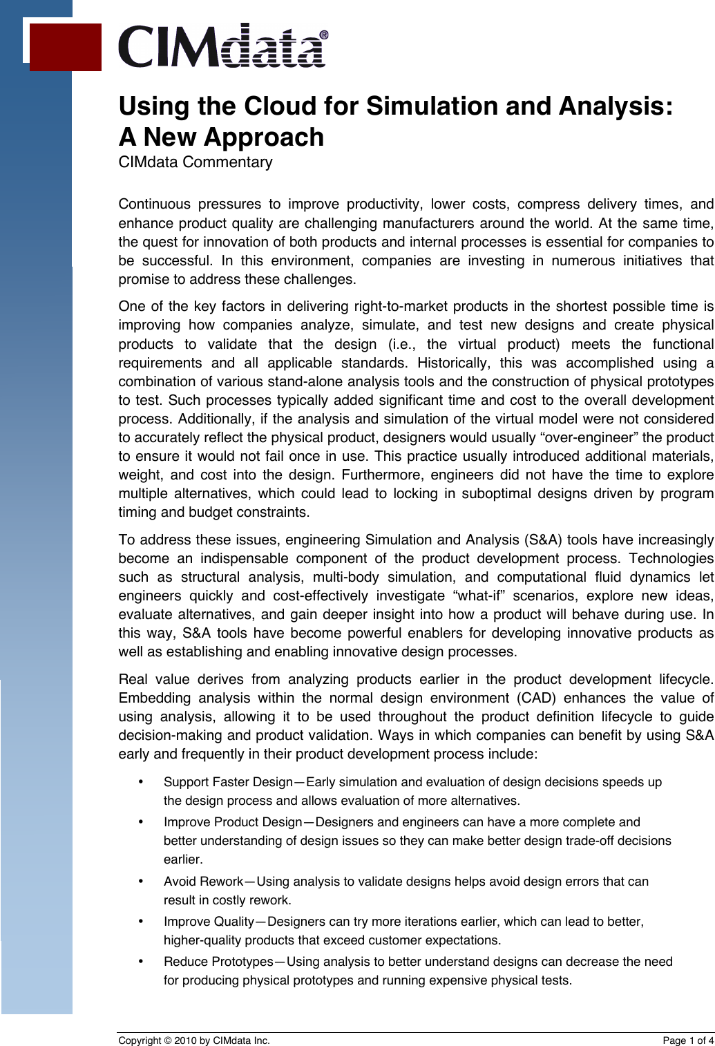 Commentary_Autodesk CAE And Cloud 7Dec2010 Wp CIMdata Using For Simulation