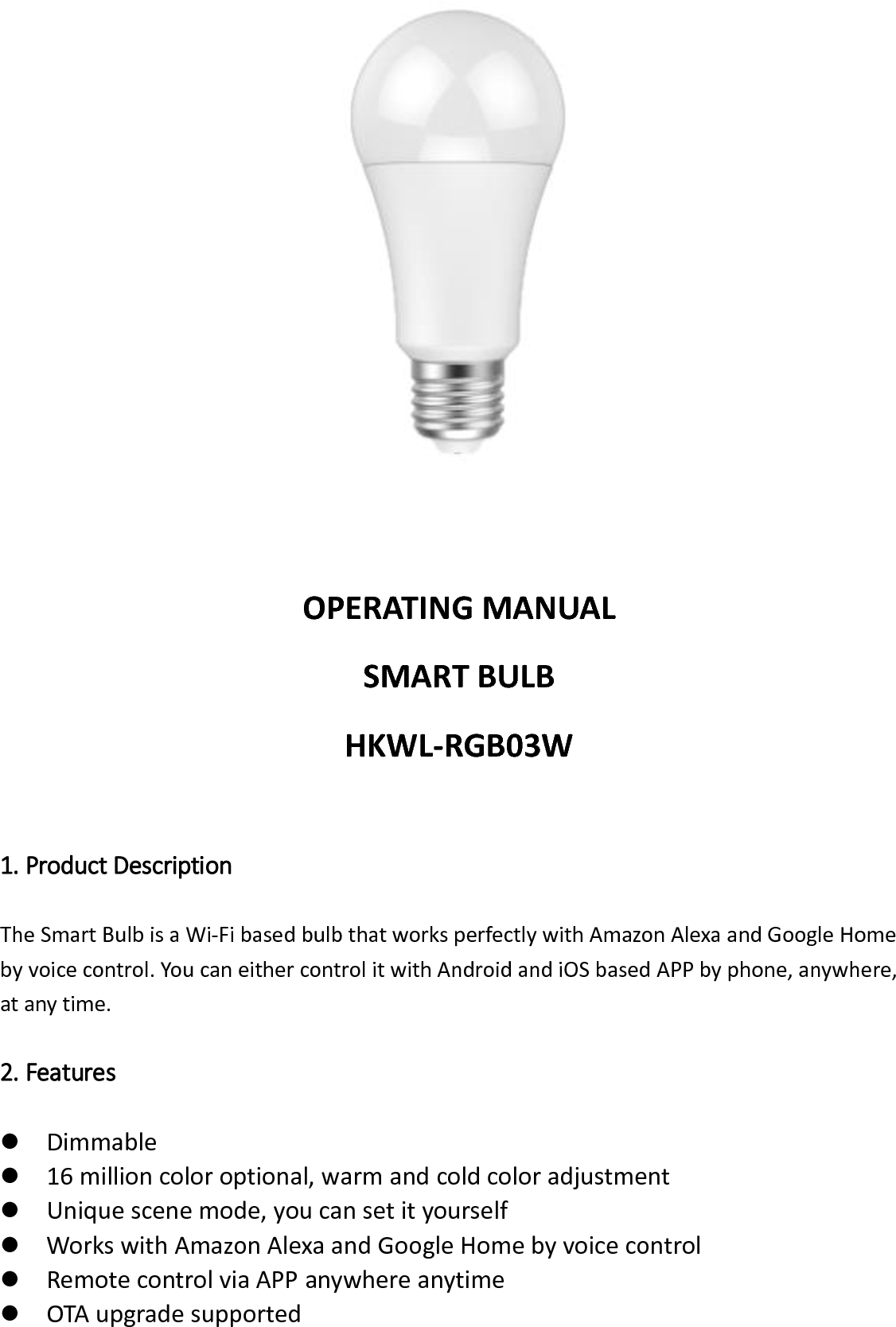 HANK ELECTRONICS RGB03W SMART BULB User Manual