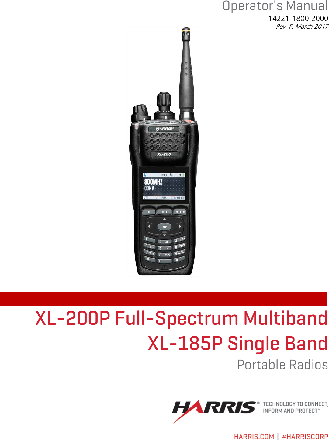 HARRIS TR-0149-E XL-185P, UHF, PORTABLE LAND MOBILE RADIO User Manual