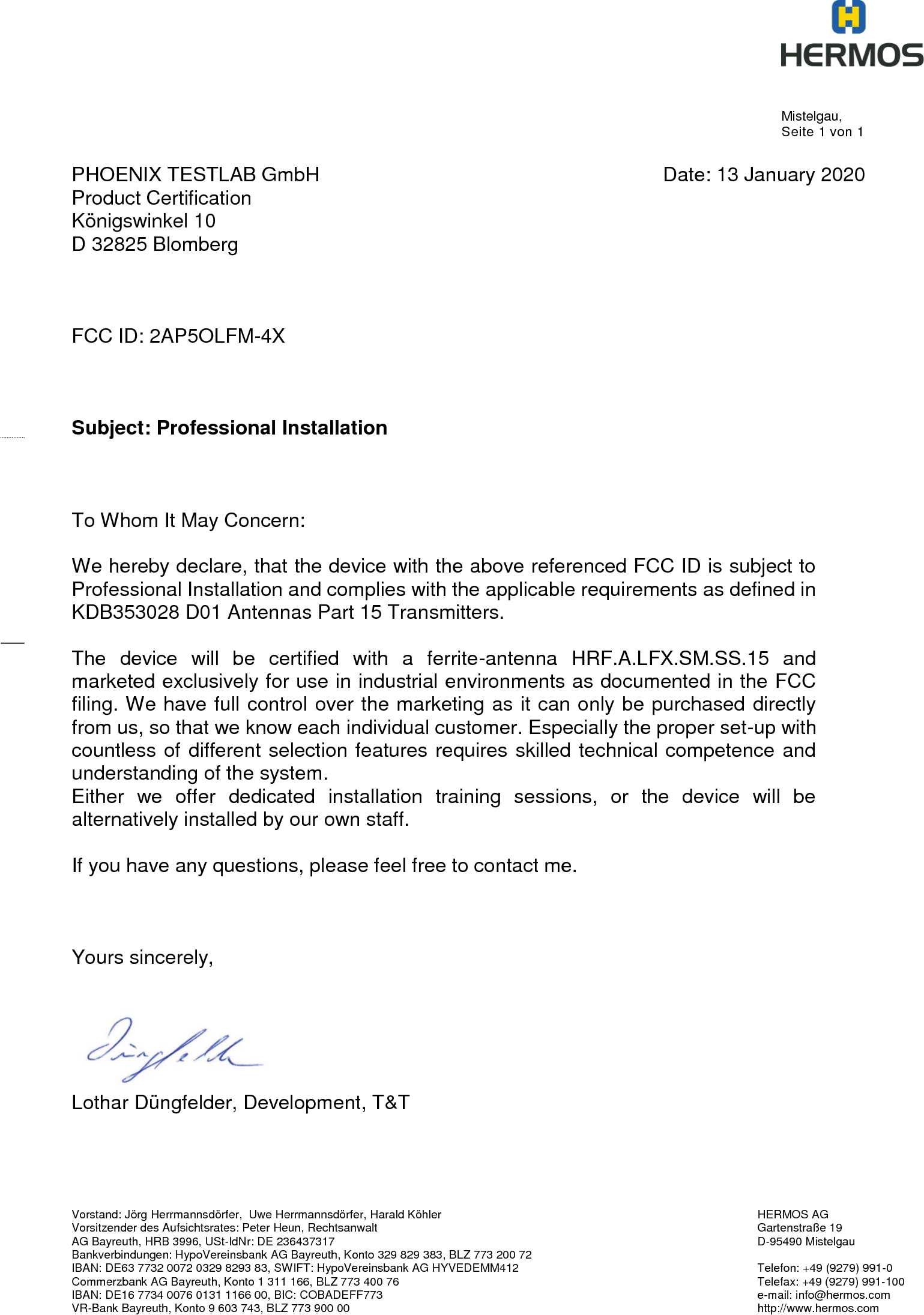 HERMOS LFM-4X LFM Reader User Manual Grund des Schreibens