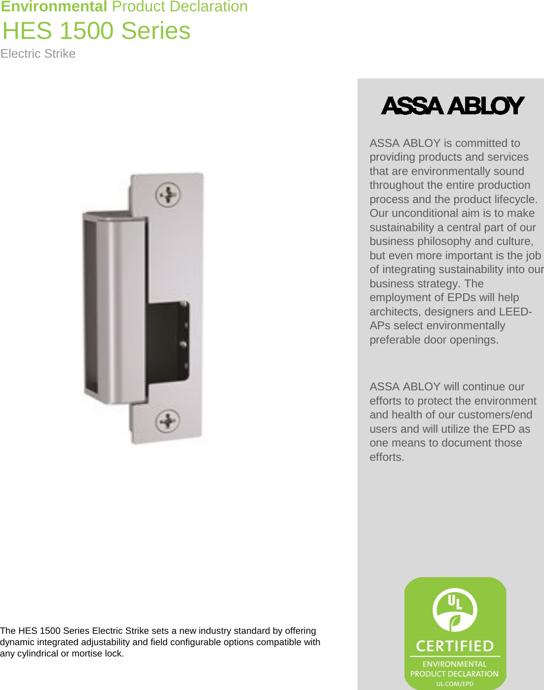 HES 1500 Series Environmental Product Declaration (EPD) 142.1 ASSA ...