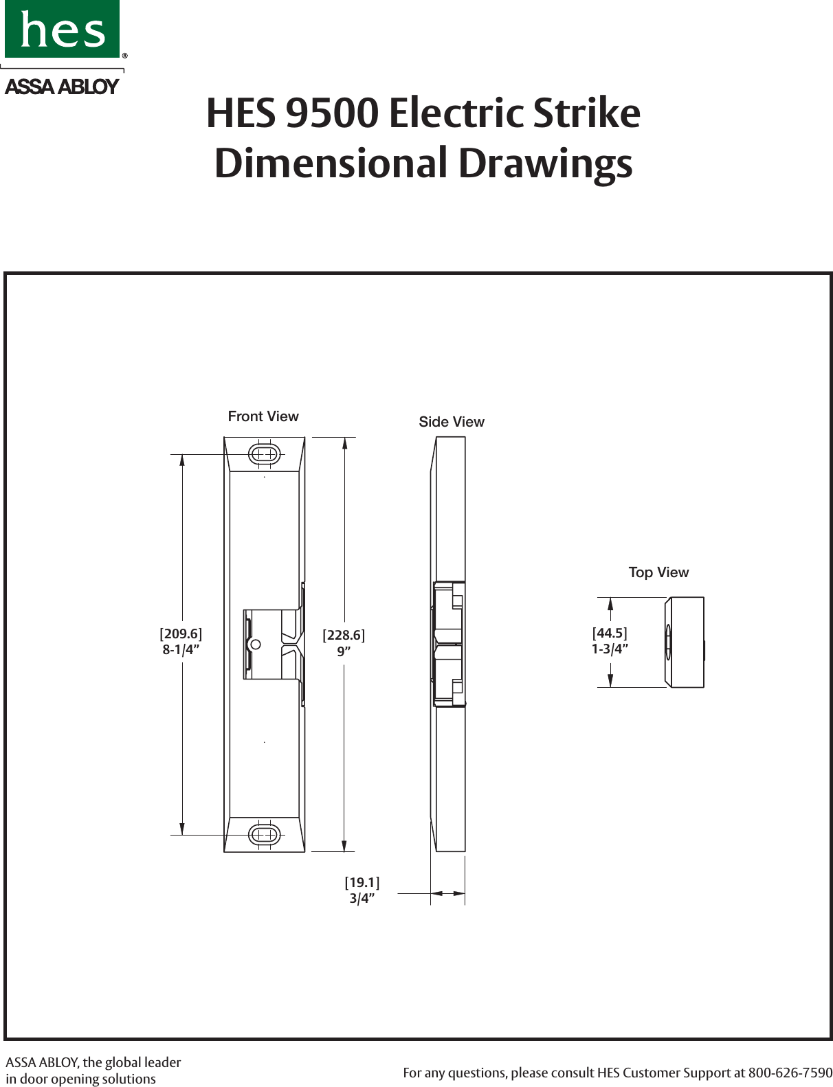 HES 9500 Dimensional Drawings Series HES9500Dimensional