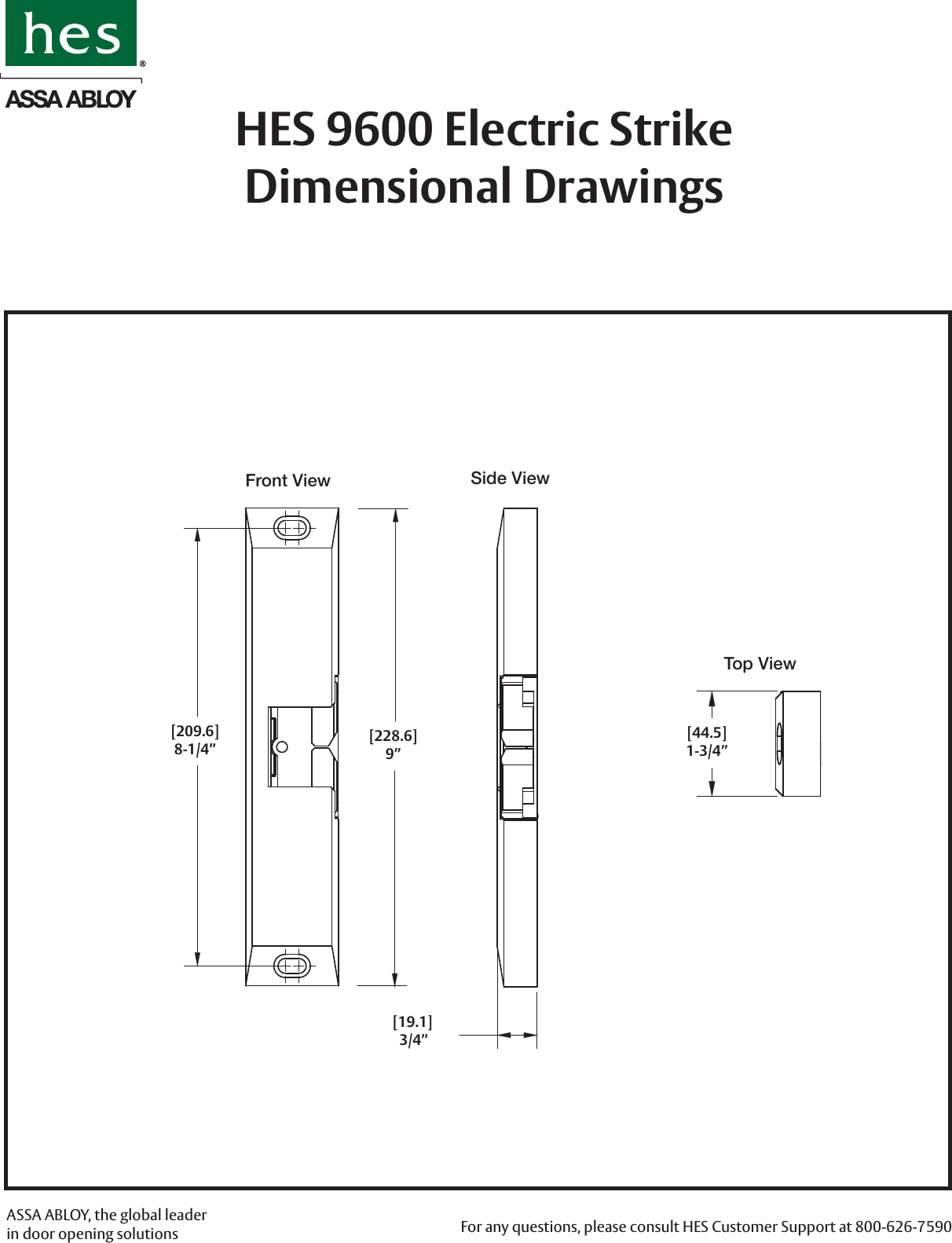HES 9600 Dimensional Drawings Series HES9600Dimensional