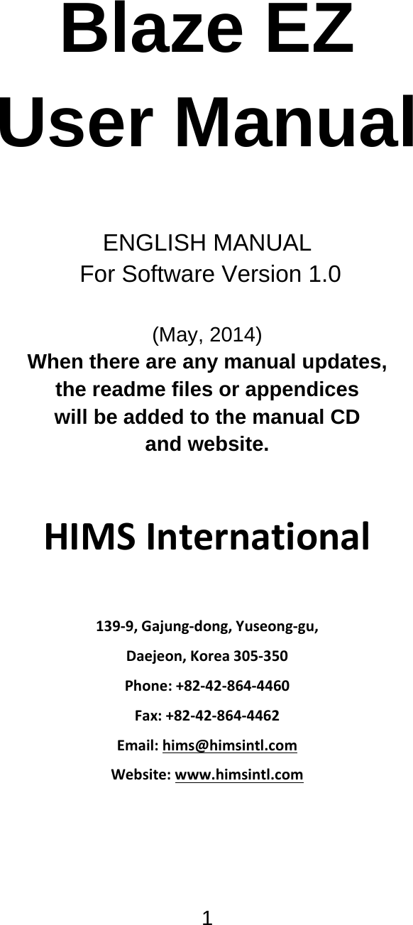 HIMS T70EZ OCR Multi-Player User Manual Blaze EZ