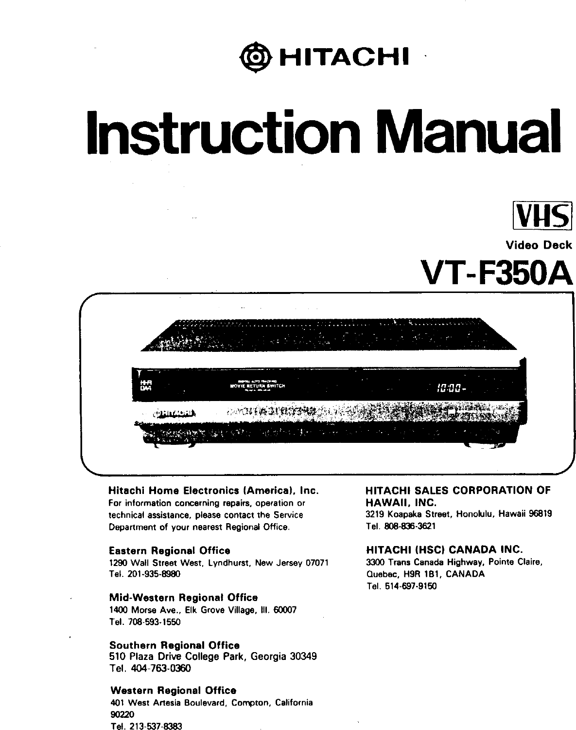 HITACHI VCR Manual L9911246