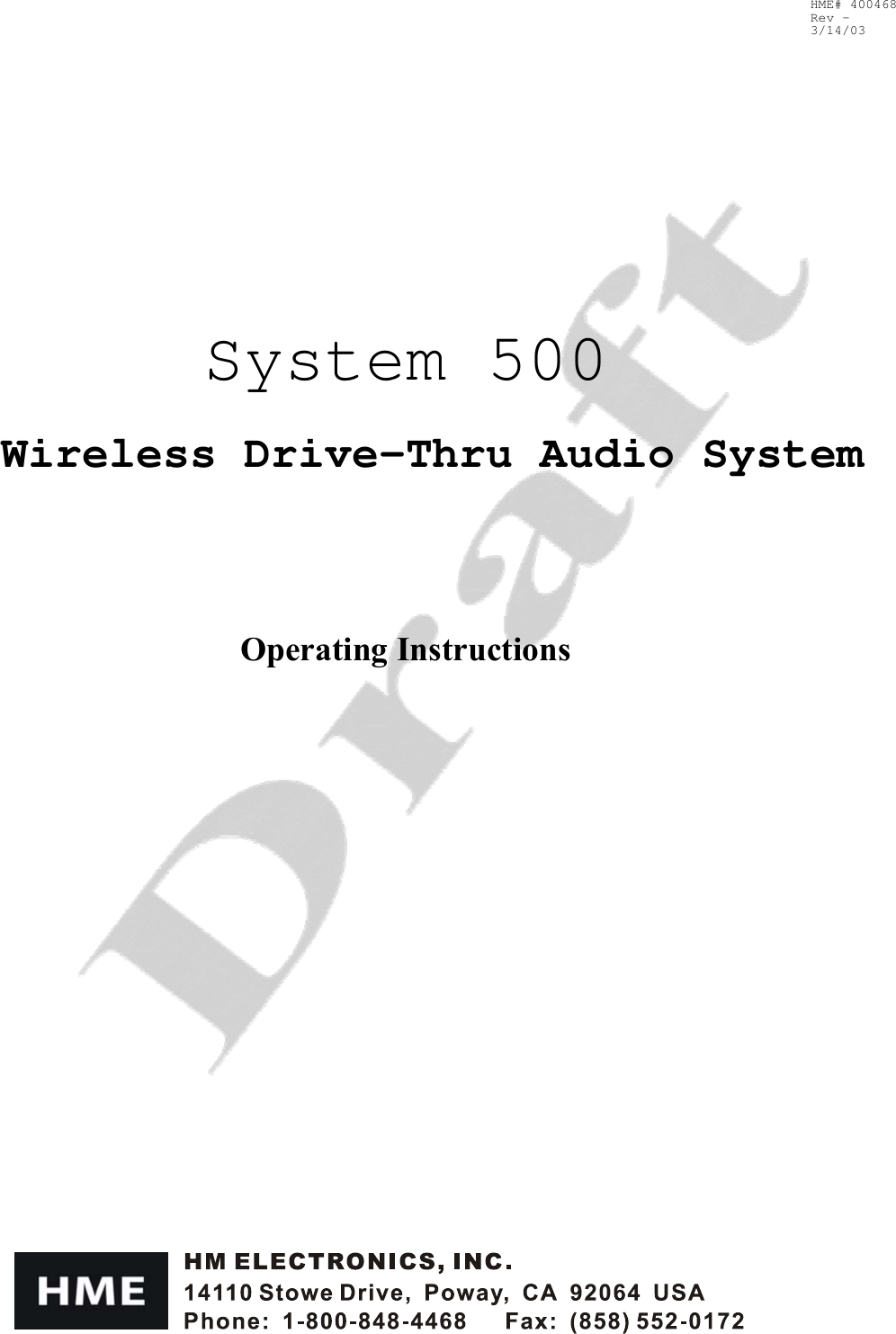 HM Electronics BS500 BS500 Base Station User Manual 310721