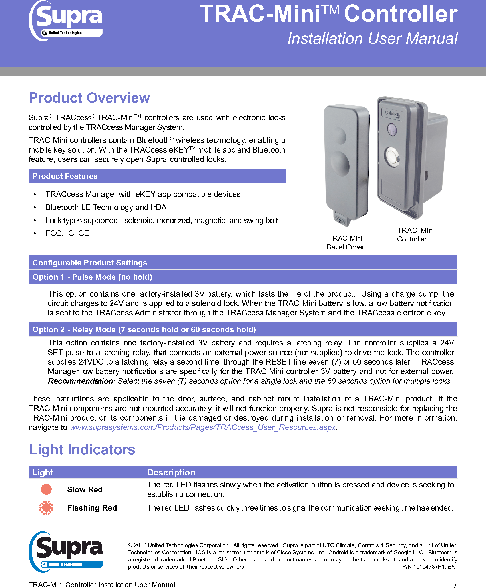 HONEYWELL SECURITY AMERICAS 10105244G1 TRAC Mini Controller User Manual