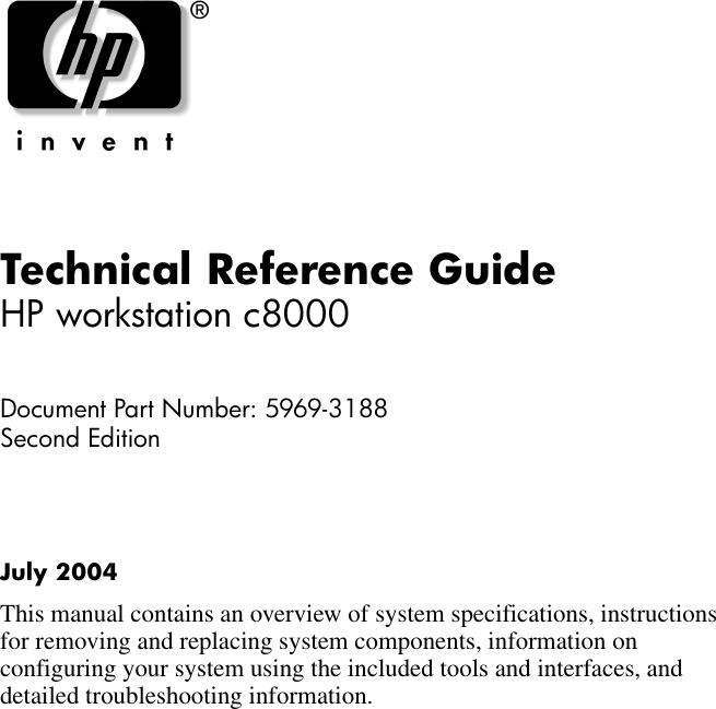 HP Technical Reference Guide Workstation C8000 C00093136