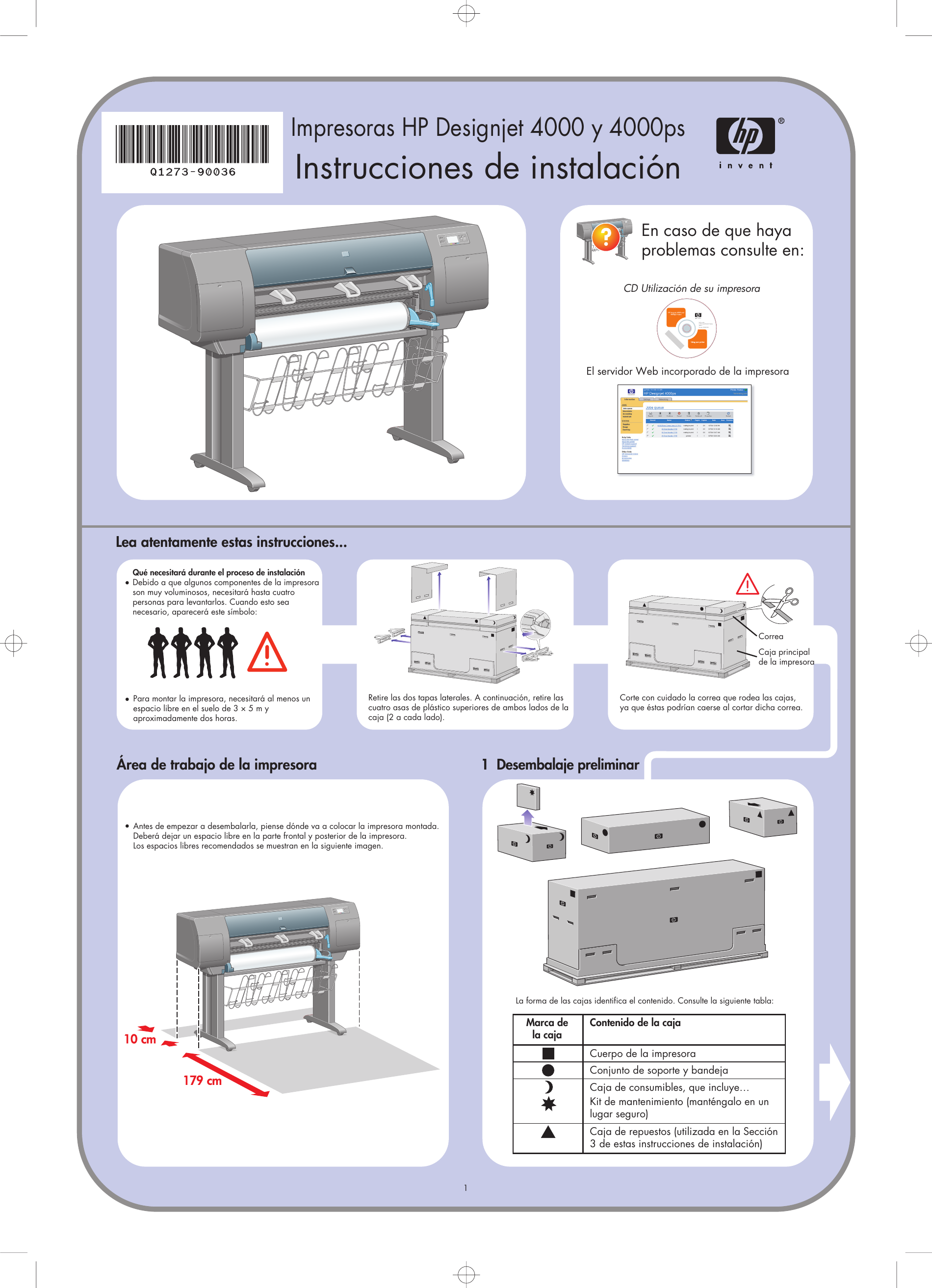 HP SP Designjet 4000 Printer Series Instrucciones De Instalación C00283134