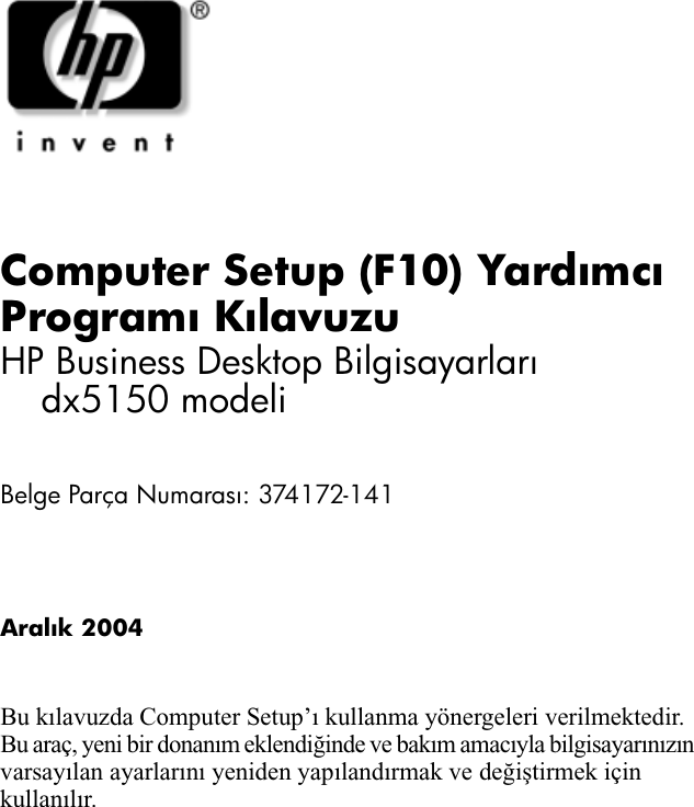 HP 374172 141_tr Computer Setup (F10) Utility Guide C00358308