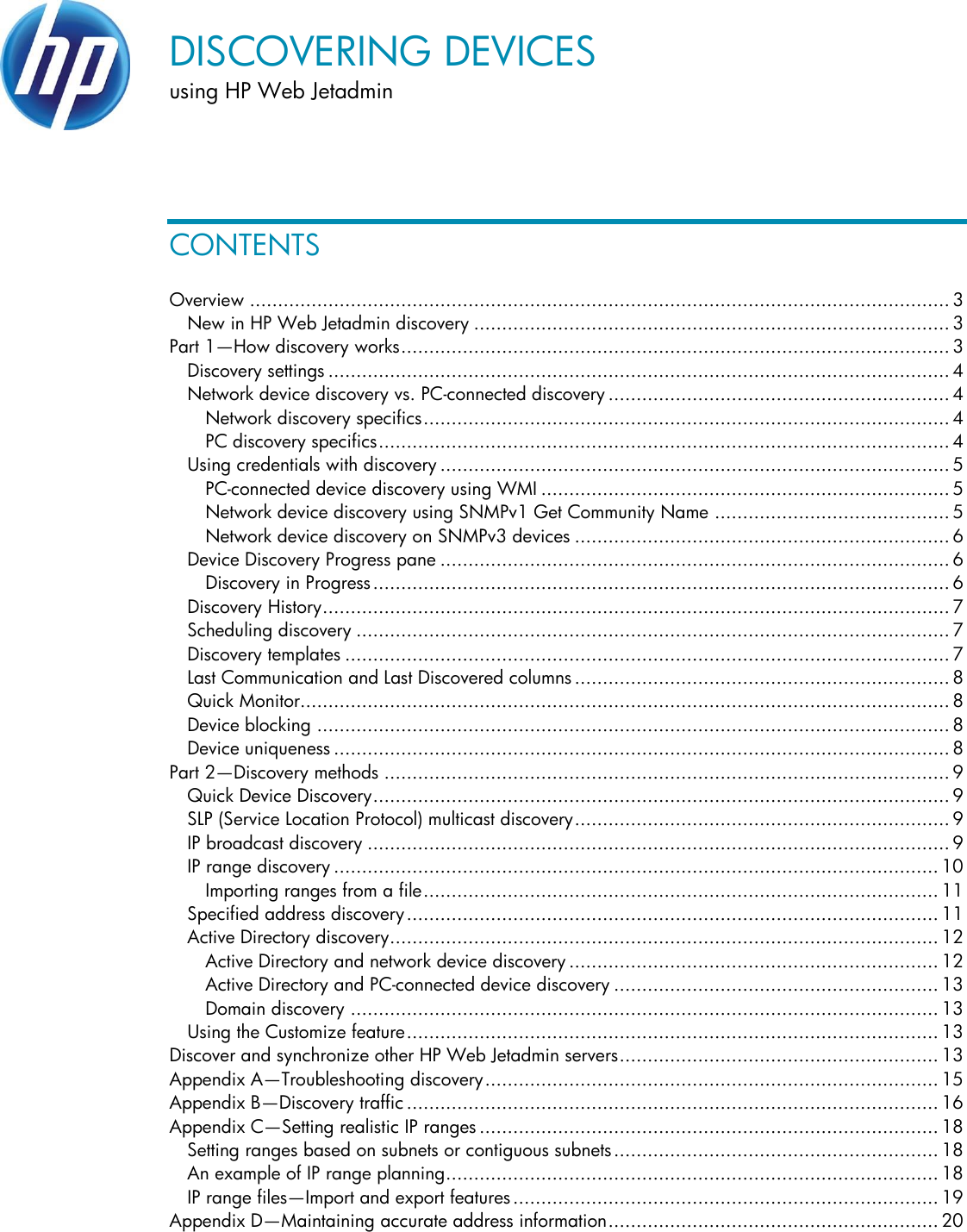 HP Discovering Devices Using Web Jetadmin ENWW C01840707