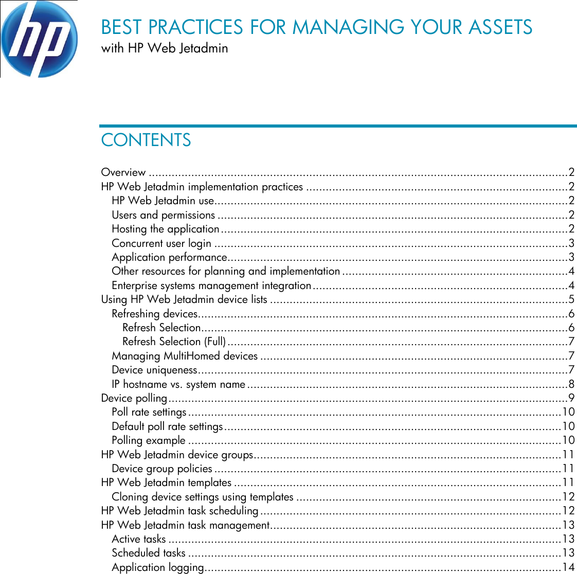 HP Best Practices For Managing Your Assets With Web Jetadmin ENWW C01840713