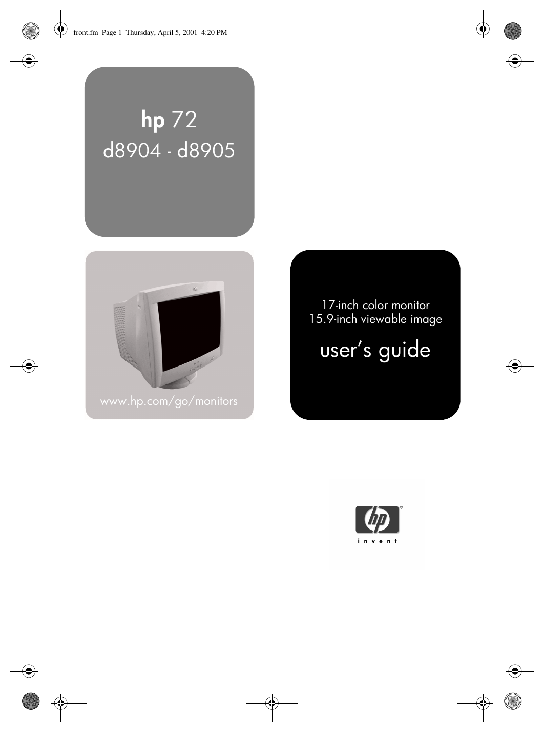 HP Lhotse 01 72 17'' Monitor D8904a/d8905a, User's Guide Lpv07119