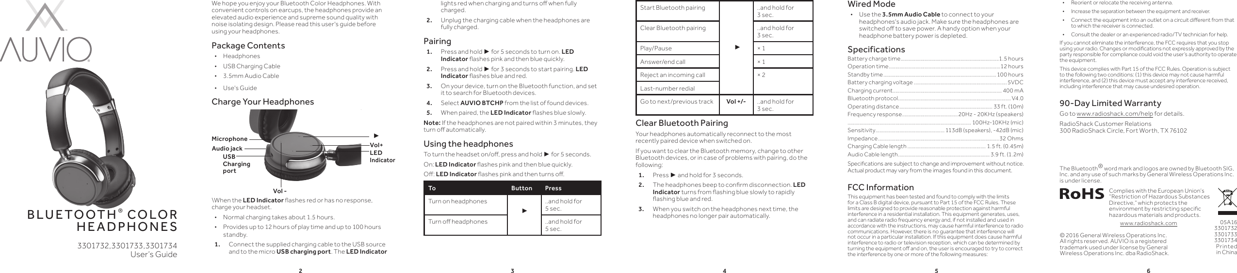 HUIZHOU WEIDE Electronics 5188 Auvio Bluetooth Color Headphone User Manual