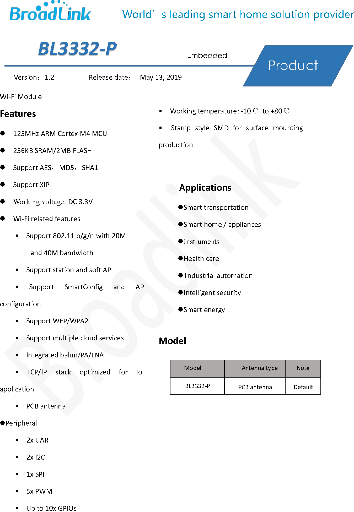 Hangzhou BroadLink Technology BL3332-P WiFi Module User Manual