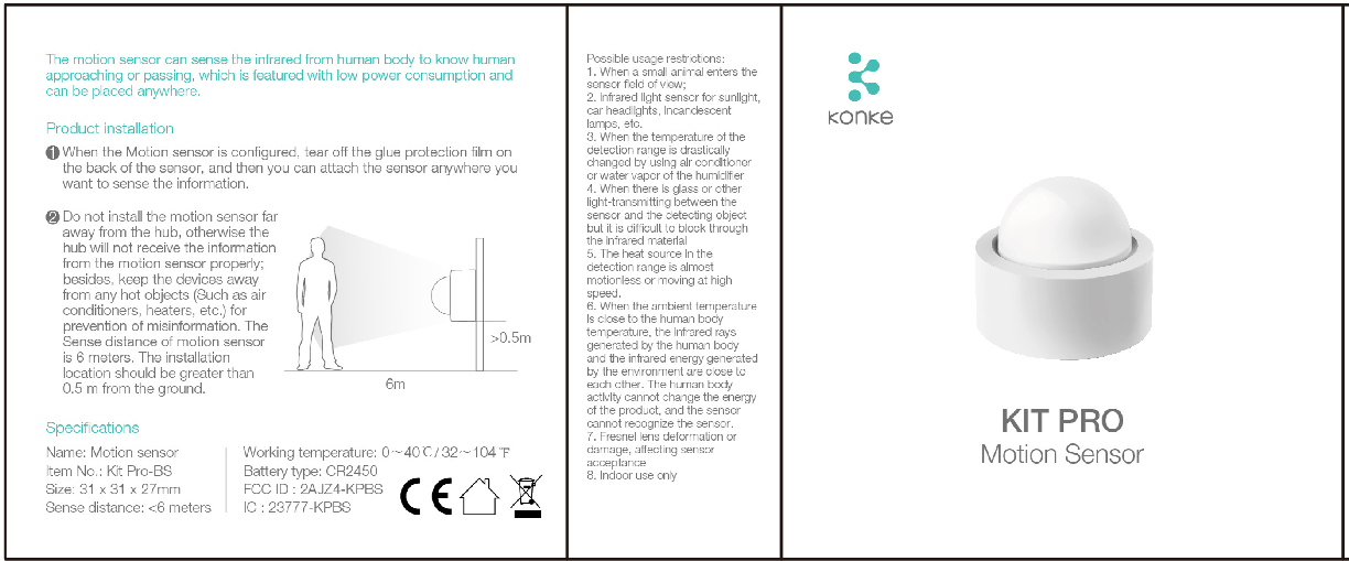 Hangzhou Konke Information Technology KPBS Motion sensor with Wifi ...