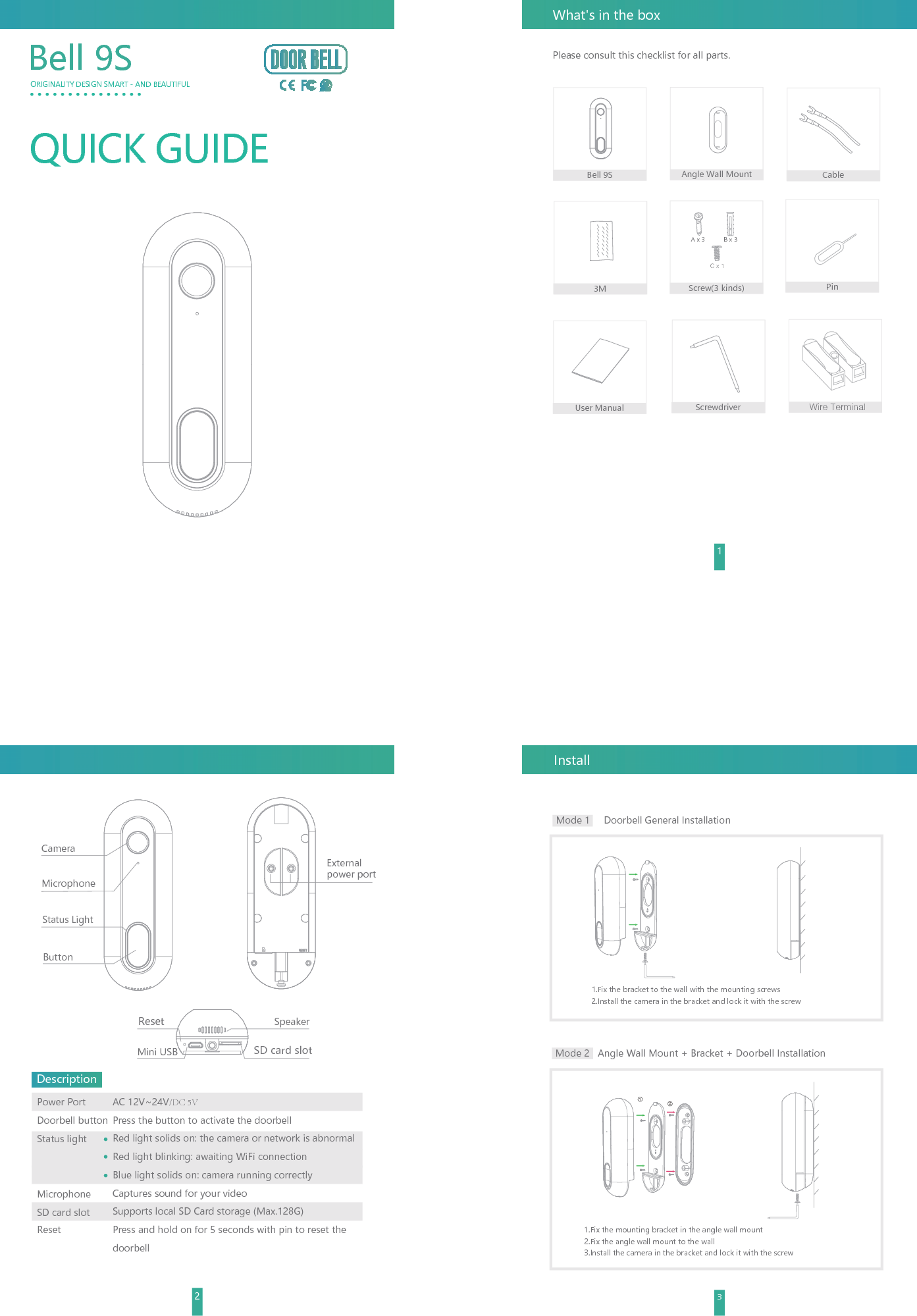 Hangzhou Meari Technology BELL9S Wireless DoorBell User Manual Bell 9S0011