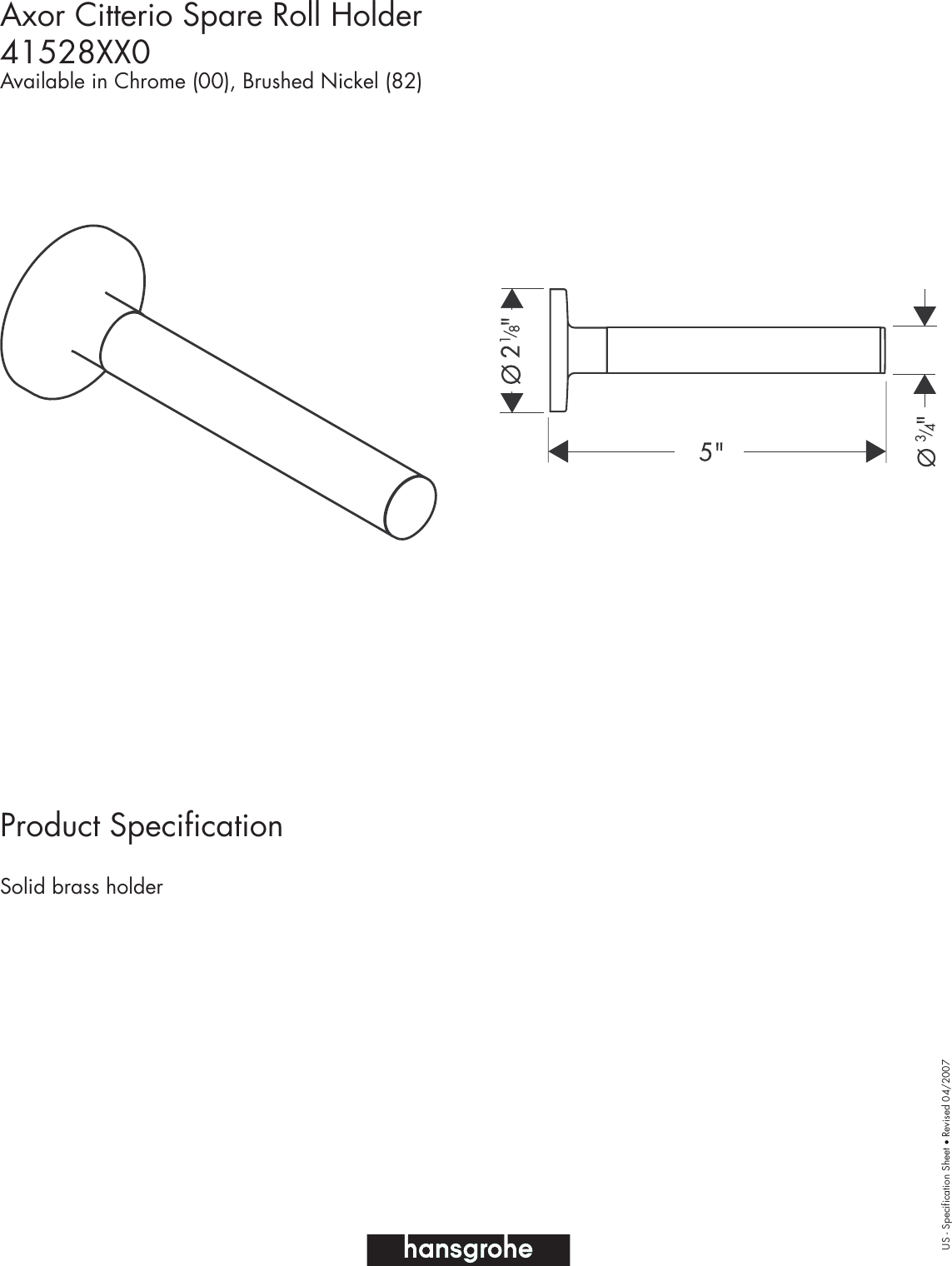 Hans Grohe Axor Citterio Spare Roll Holder 41528Xx0 Users Manual