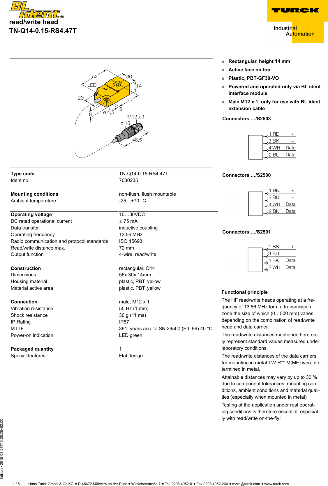 Hans Turck and KG TNQ14 RFID Reader User Manual