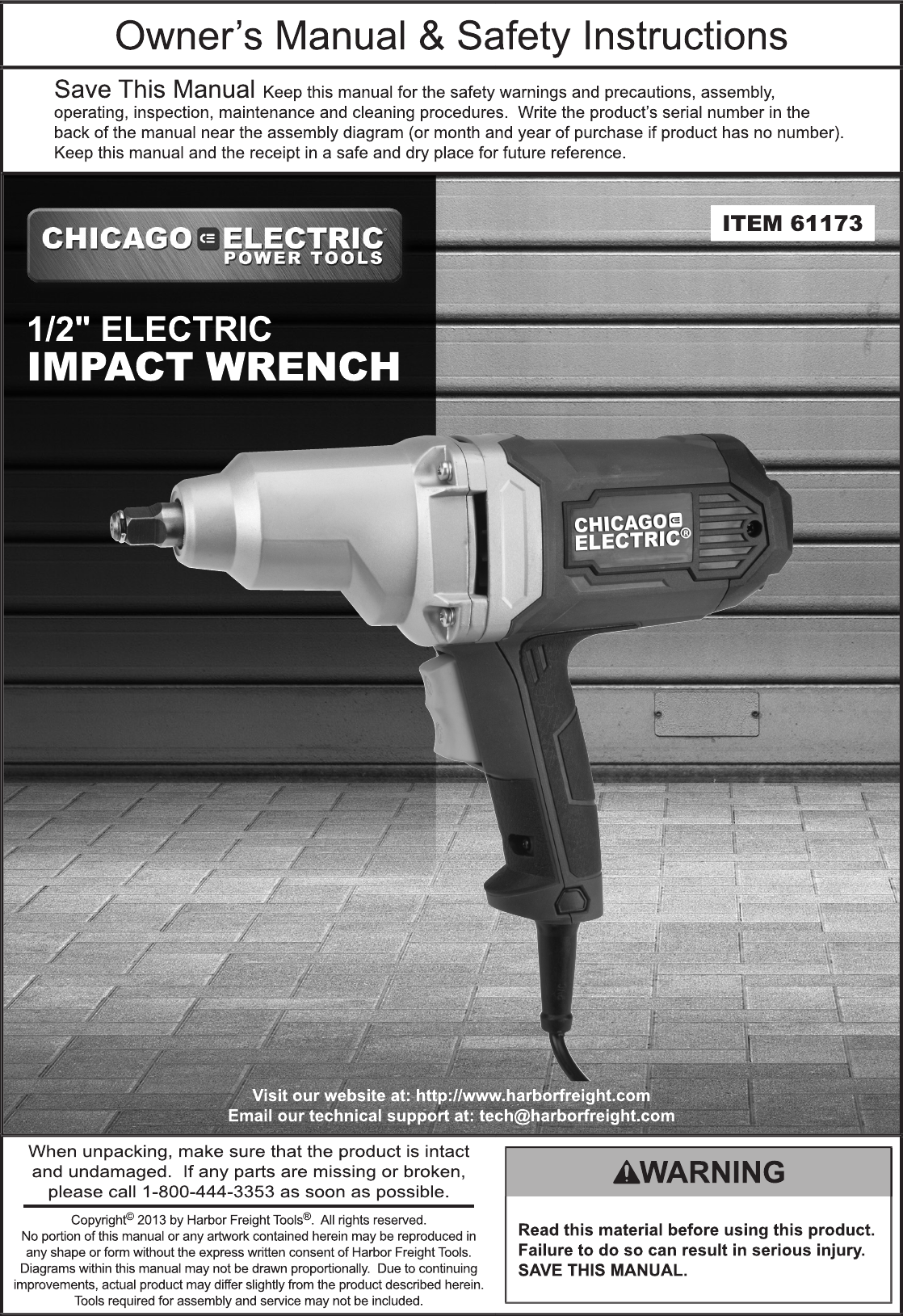 Harbor Freight 1 2 In Heavy Duty Electric Impact Wrench Product Manual