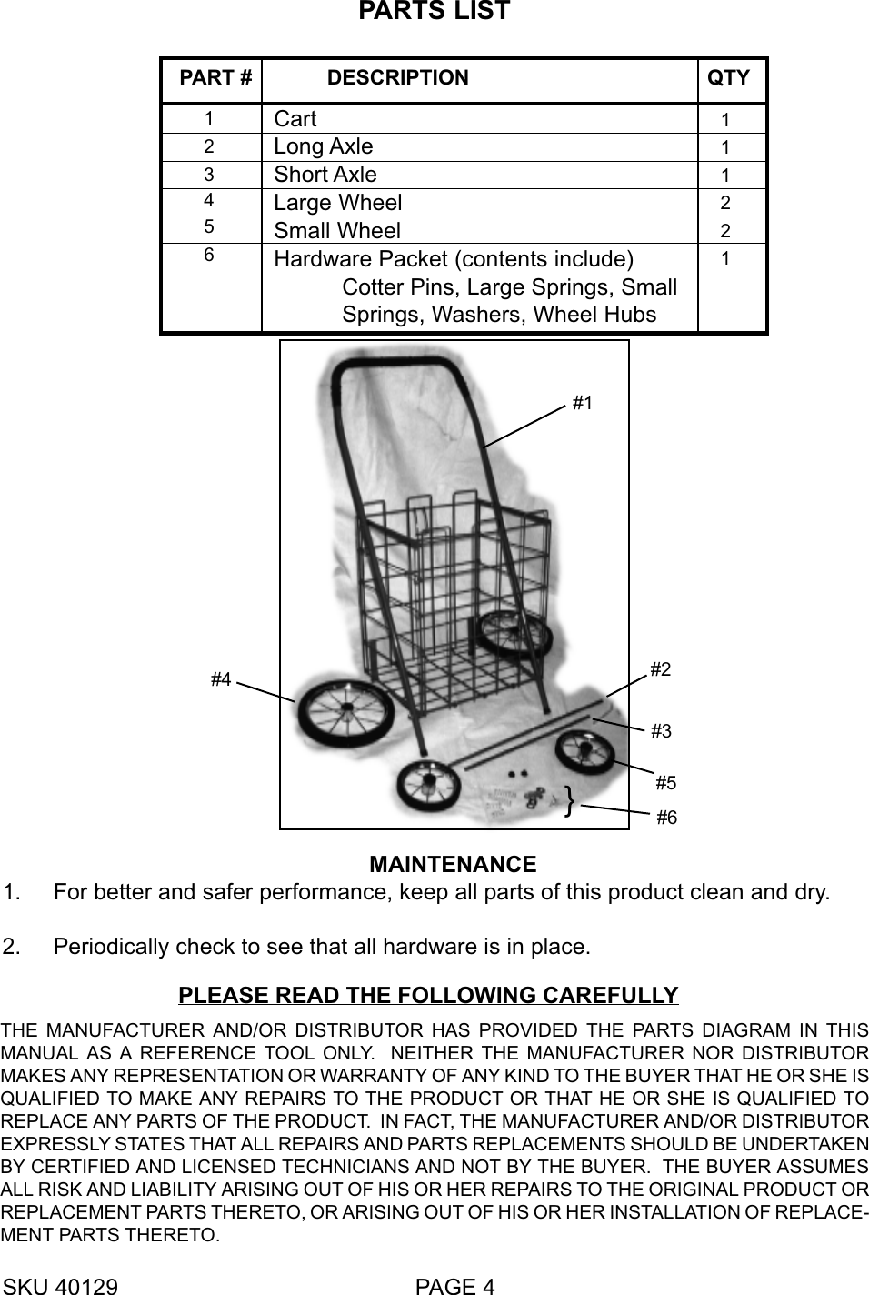 Harbor Freight 40129 Users Manual 4 Wheel Cart Manual.p65