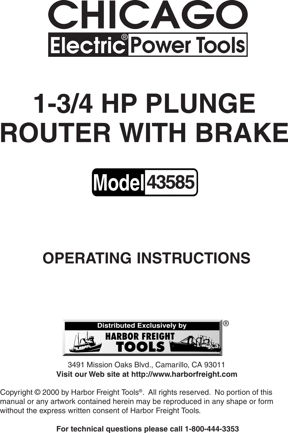 Harbor Freight 43585 Users Manual Router