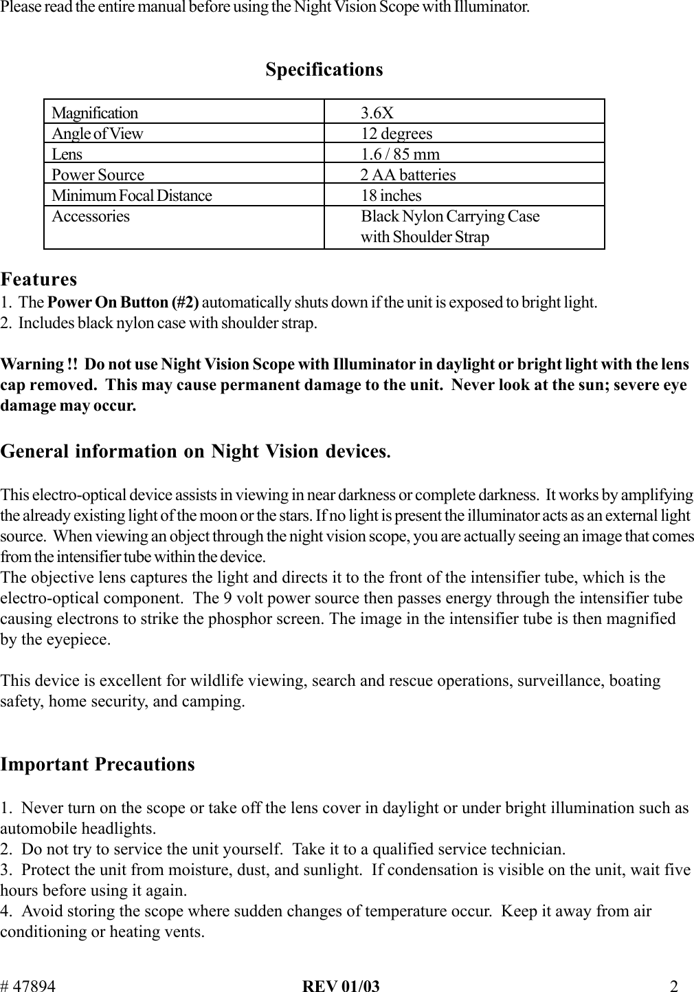 Harbor Freight 47894 Users Manual Night Vision Scope.p65