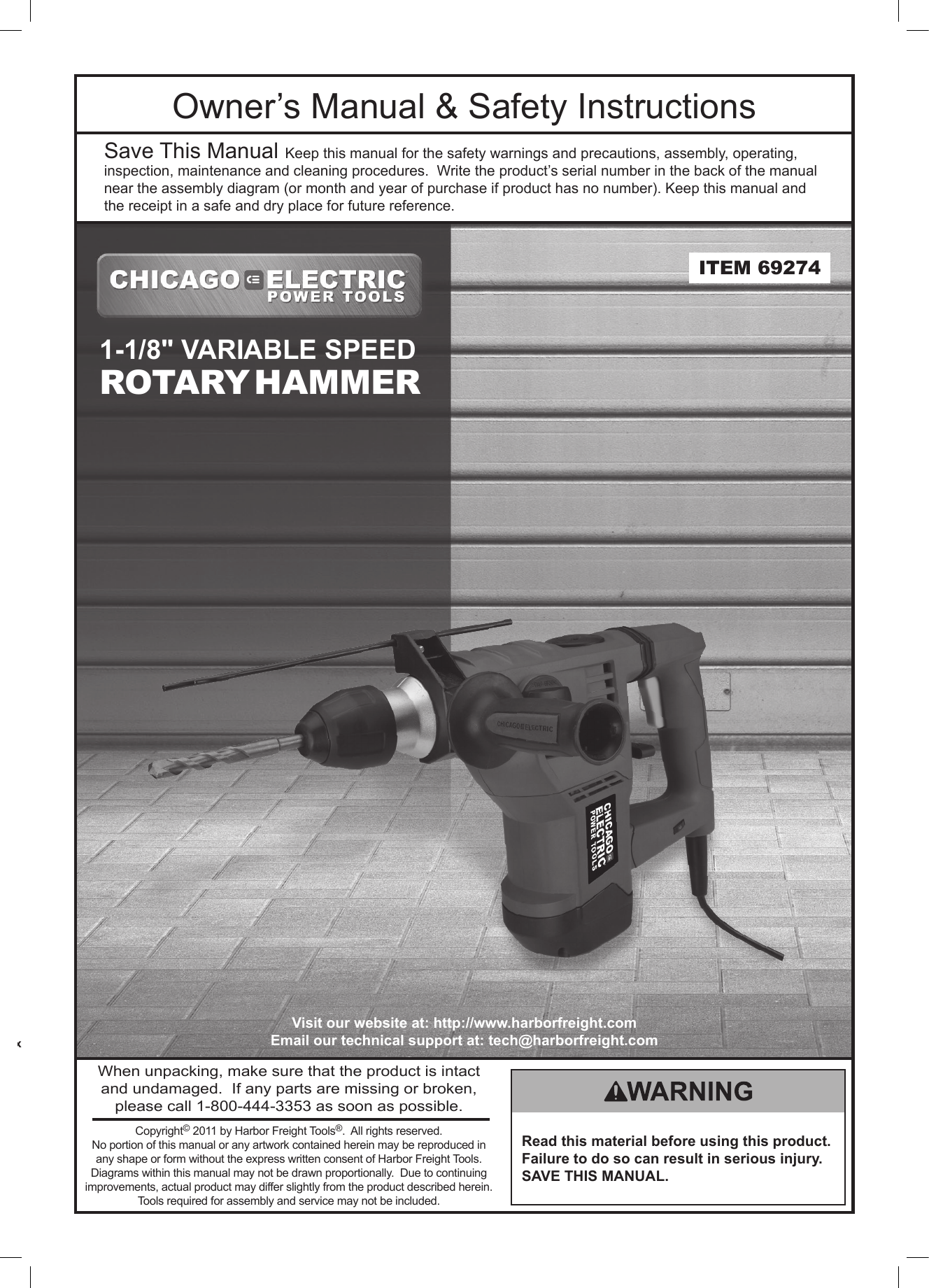 Harbor Freight 69274 Owner S Manual
