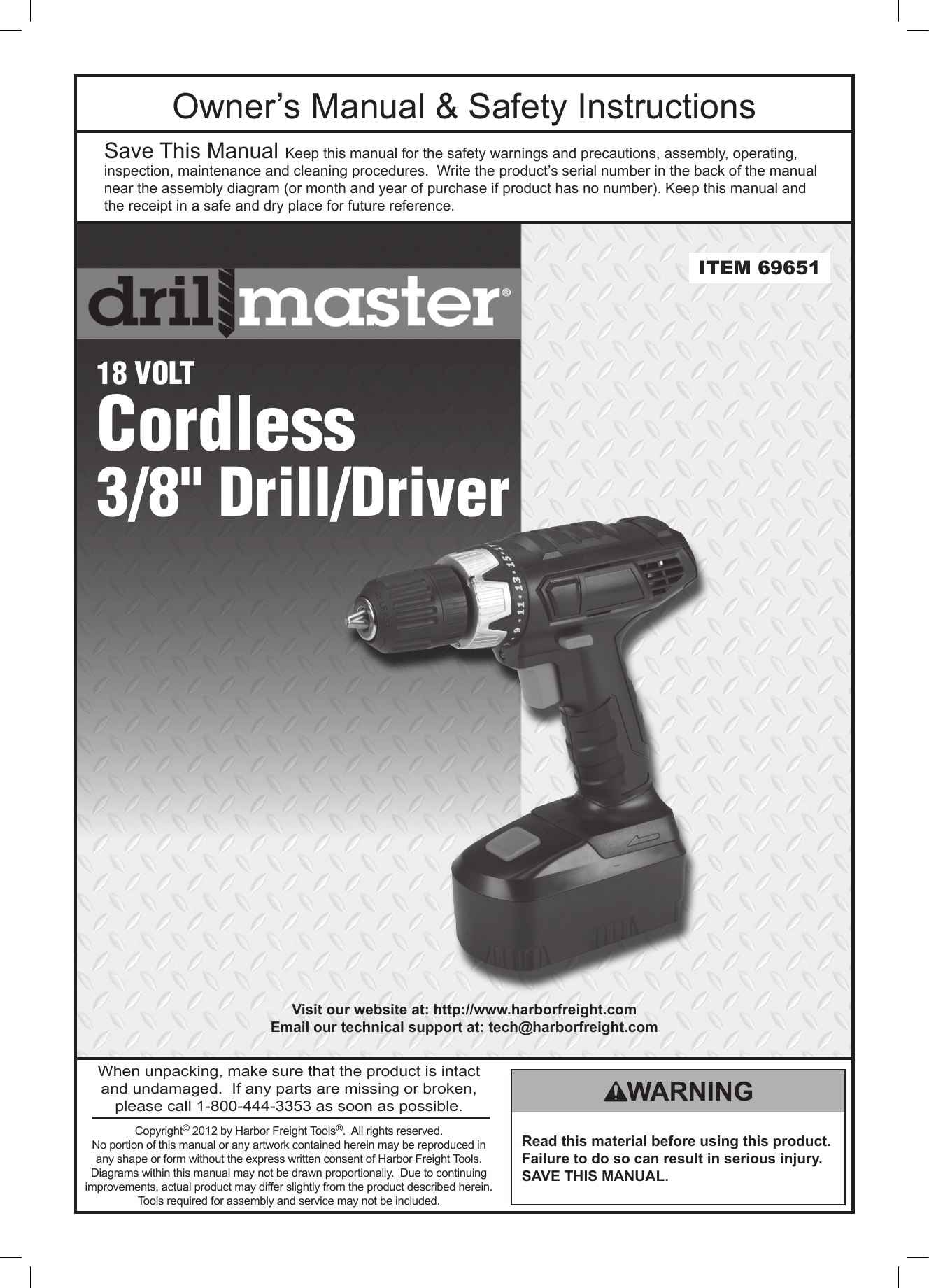 Harbor Freight 69651 Owner S Manual