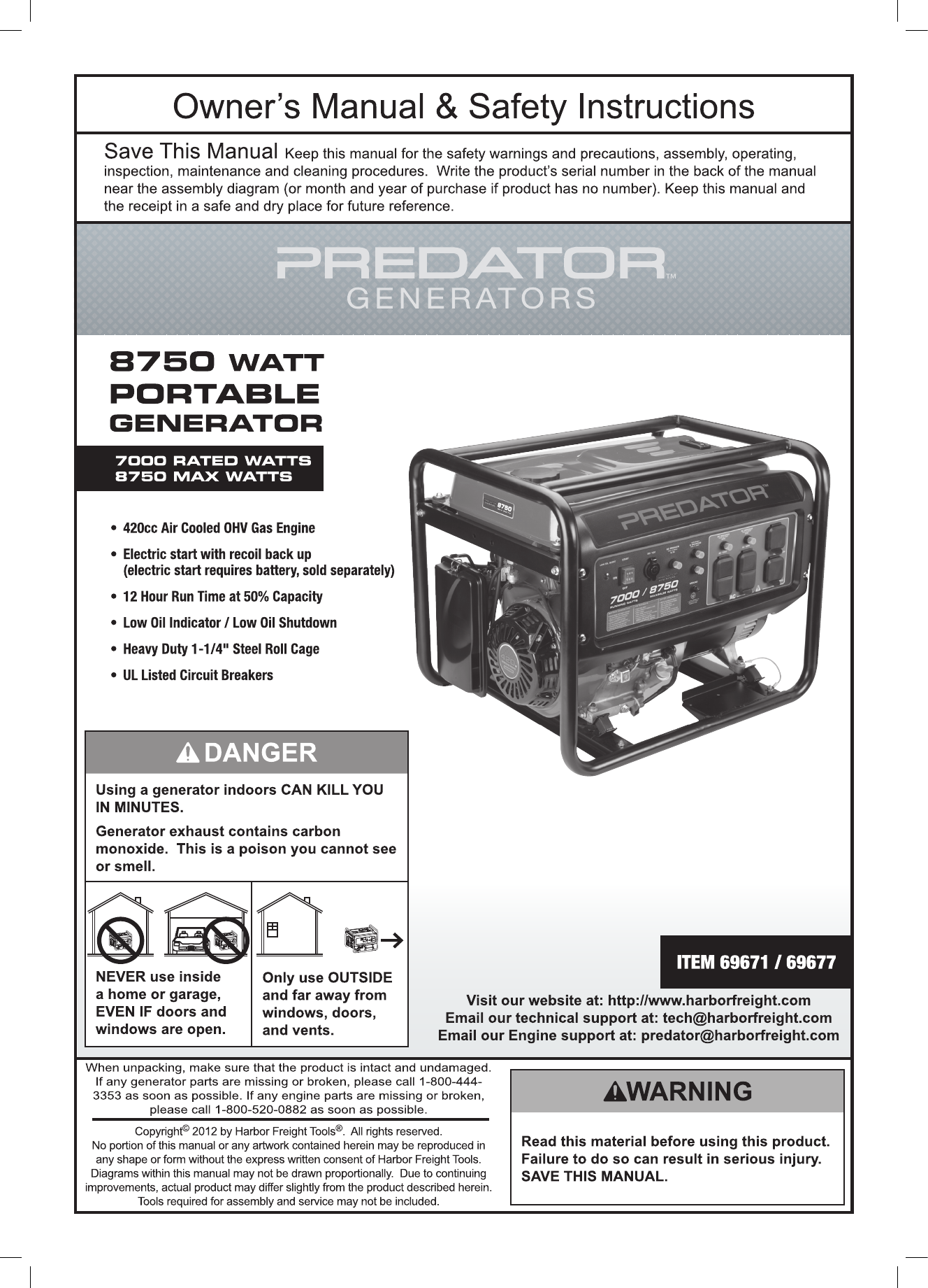 Harbor Freight 69677 Owner S Manual