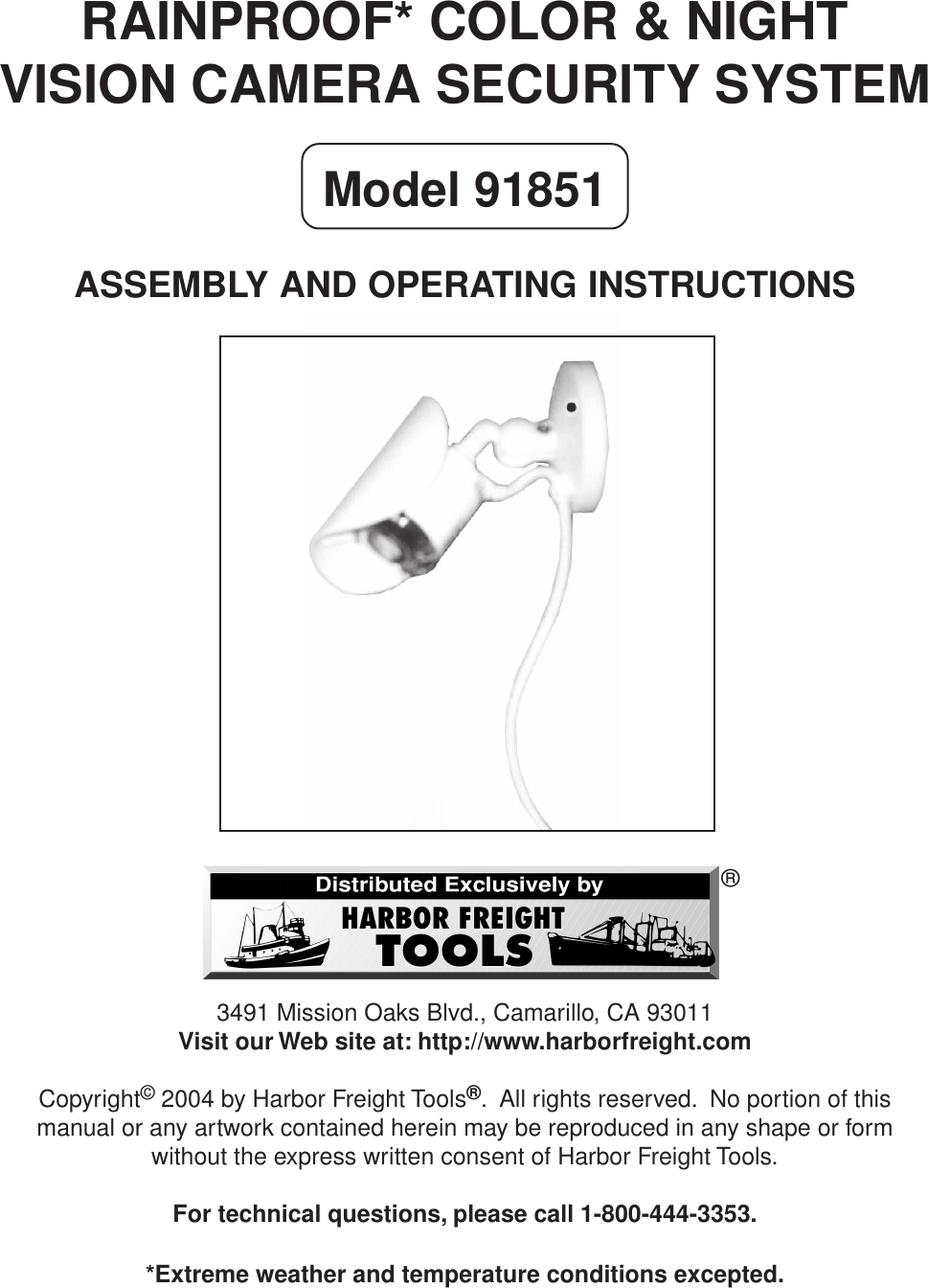 Harbor Freight 91851 Users Manual 91202