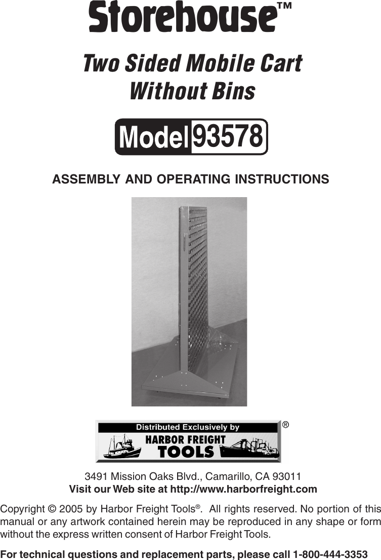 Harbor Freight 93578 Users Manual 91088 Garden Hose Reel