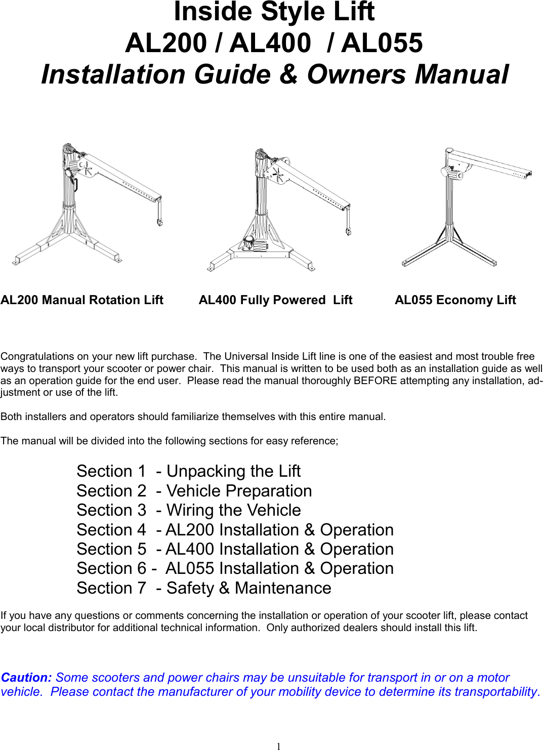 Harmar Al105 Owners Manual – AL SERIES UNIVERSAL HYBRID LIFT – AJRUZ
