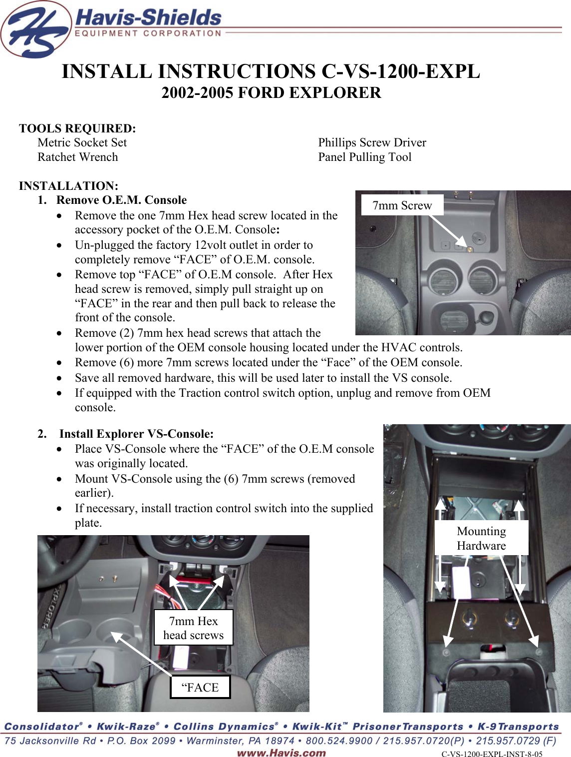 Havis Shields Ford Explorer C Vs 1200 Expl Users Manual INST 8 05