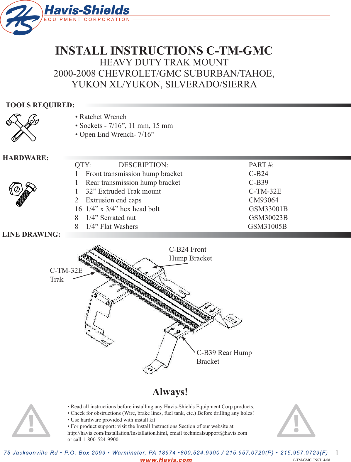 Havis Shields Heavy Duty Trak Mount C Tm Gmc Users Manual GMC_INST_4 08