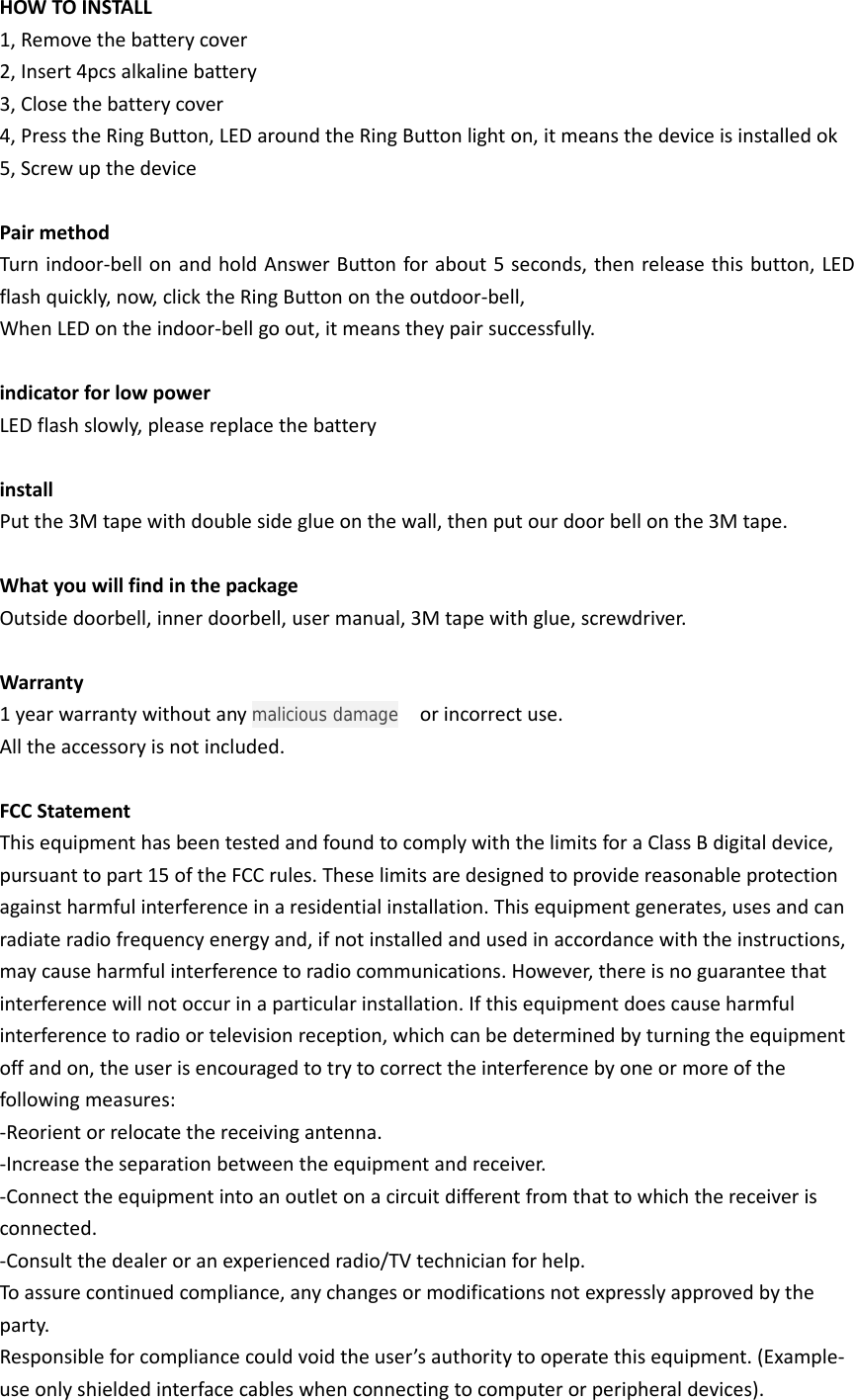 HeYiJia Technology H6 Wireless voice intercom doorbell User Manual User ...