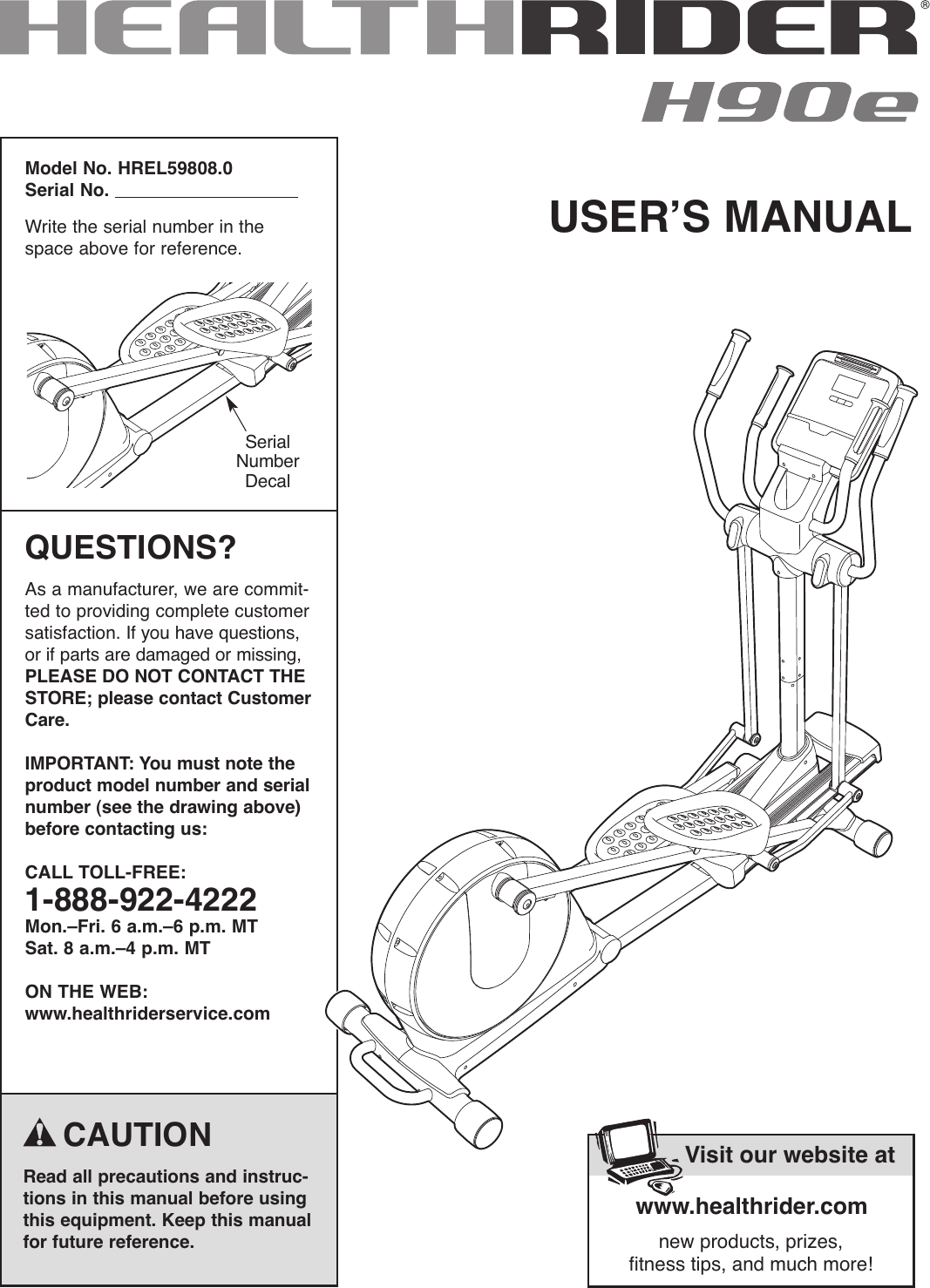 Healthrider Hrel598080 Owners Manual 285430