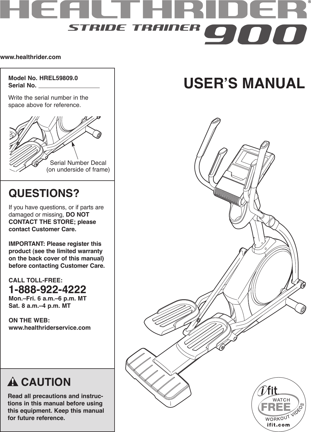 Healthrider Hrel598090 Owners Manual 285430