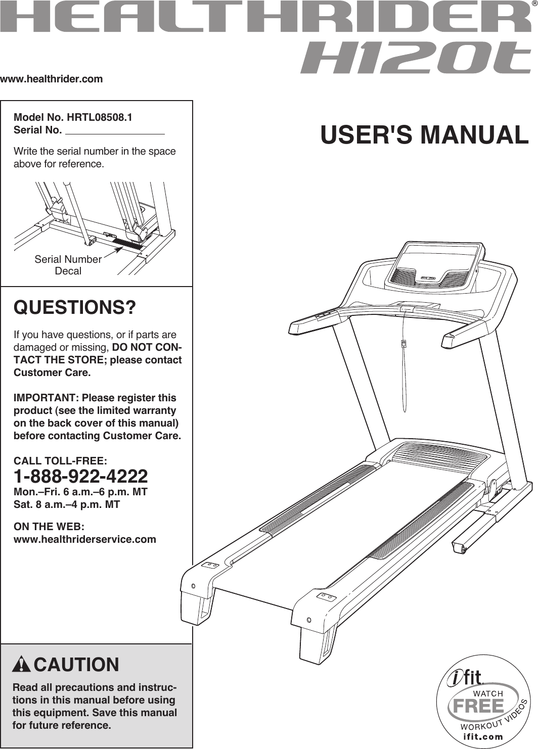 Healthrider Hrtl085081 Owners Manual NTL10850 214878