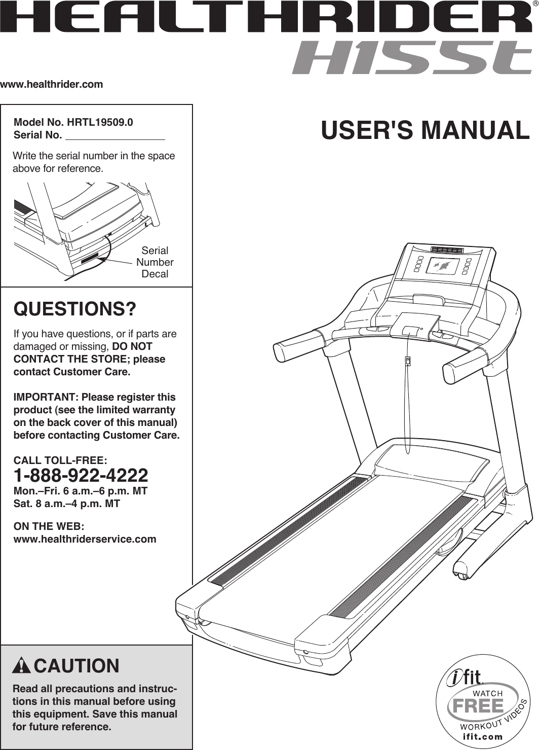 Healthrider Hrtl195090 Owners Manual NTL10850 214878