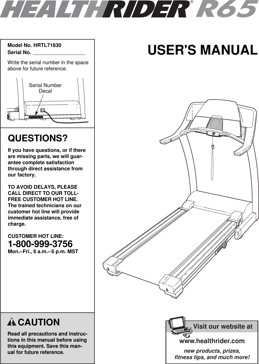 Healthrider R65 Hrtl71830 Users Manual